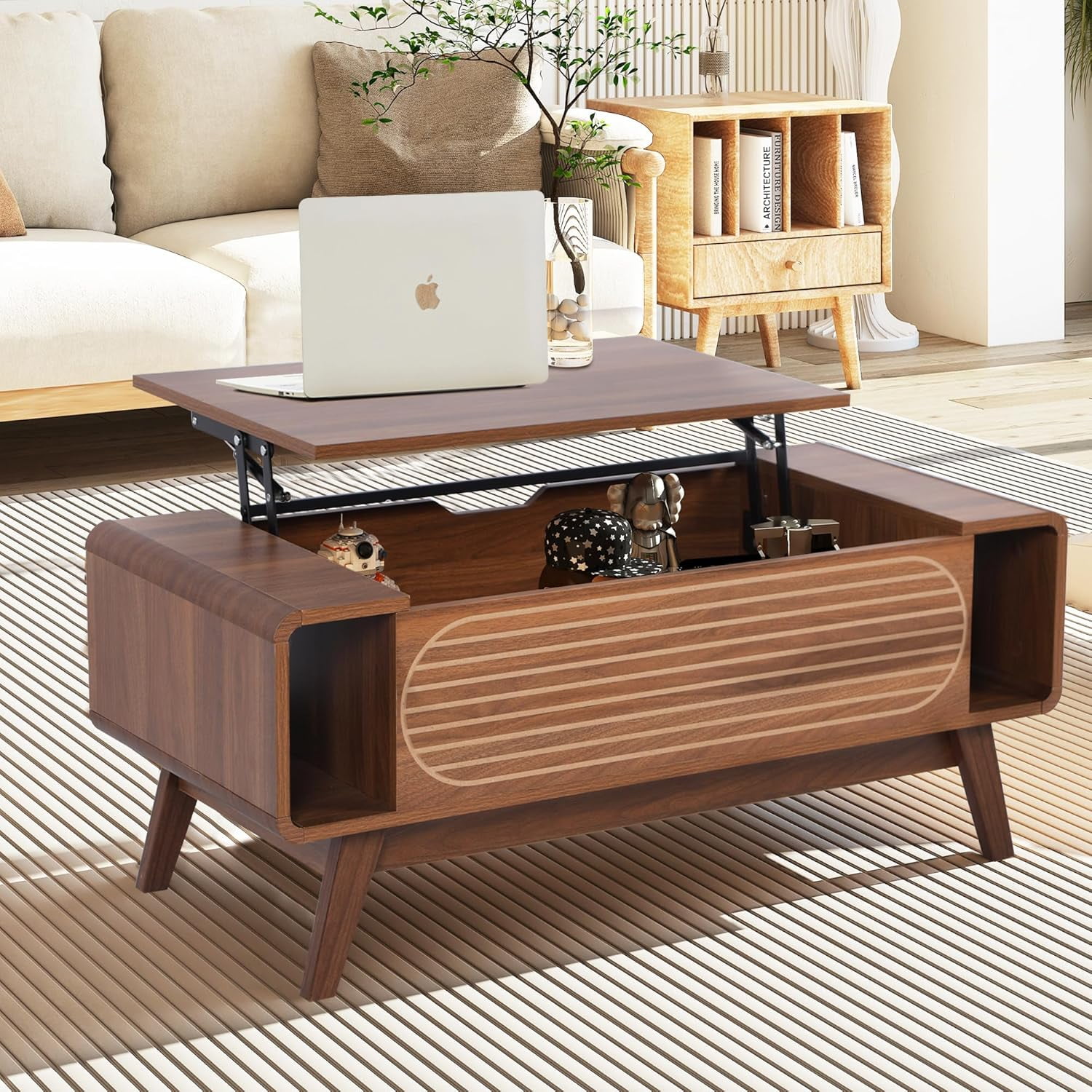 Small Lift Top Coffee Table with Hidden Compartment, Mid Century Modern ...