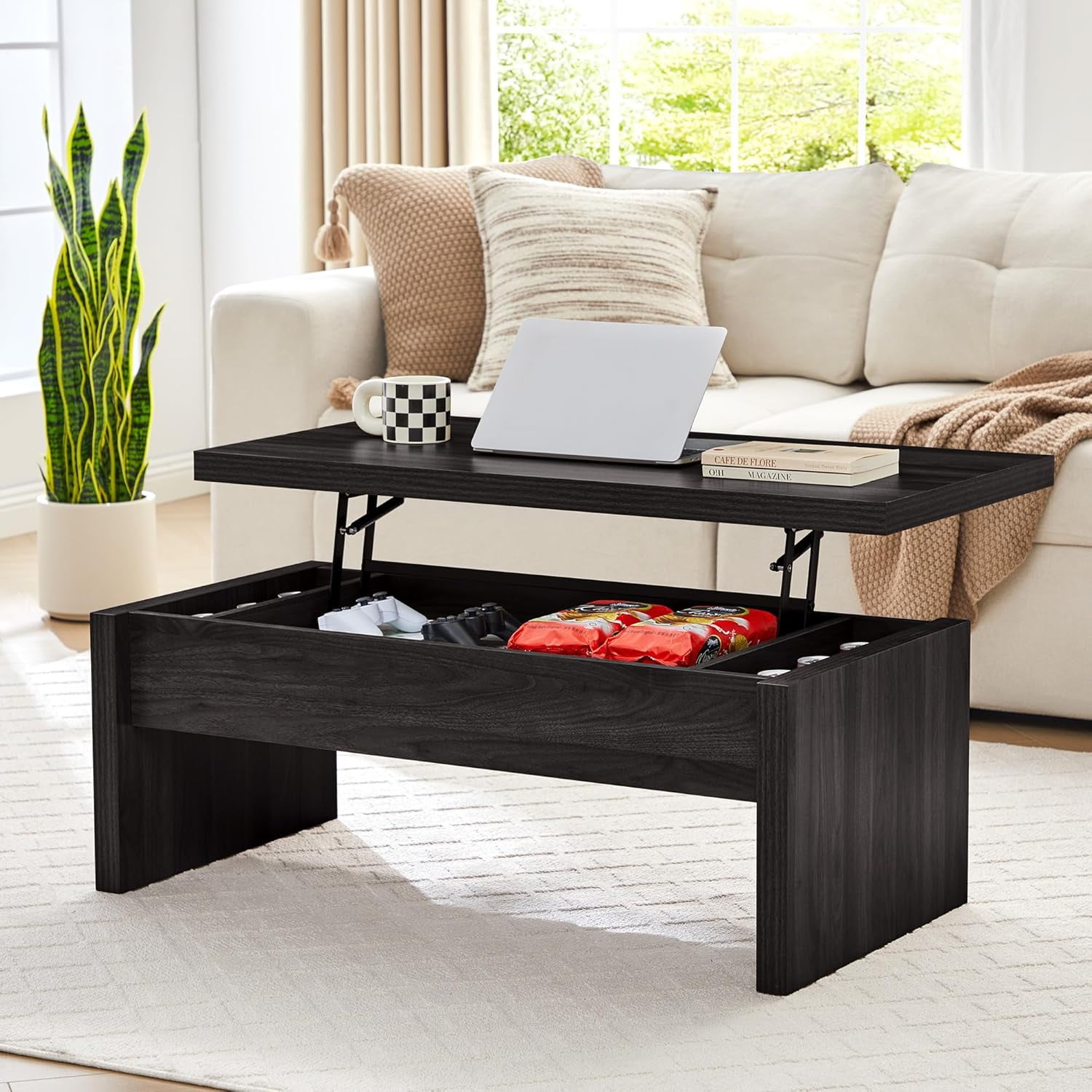 Small Lift Top Coffee Table, Wood Rectangle Coffee Table with Lifting ...