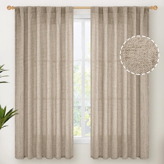 Small Linen Cafe Curtains 36 Inch Length Natural Semi Sheer Rod Pocket ...
