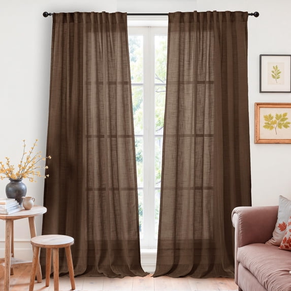 Small Linen Cafe Curtains 36 Inch Length Natural Semi Sheer Rod Pocket ...