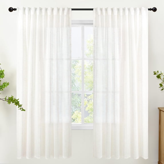 Small Linen Cafe Curtains 36 Inch Length Natural Semi Sheer Rod Pocket ...