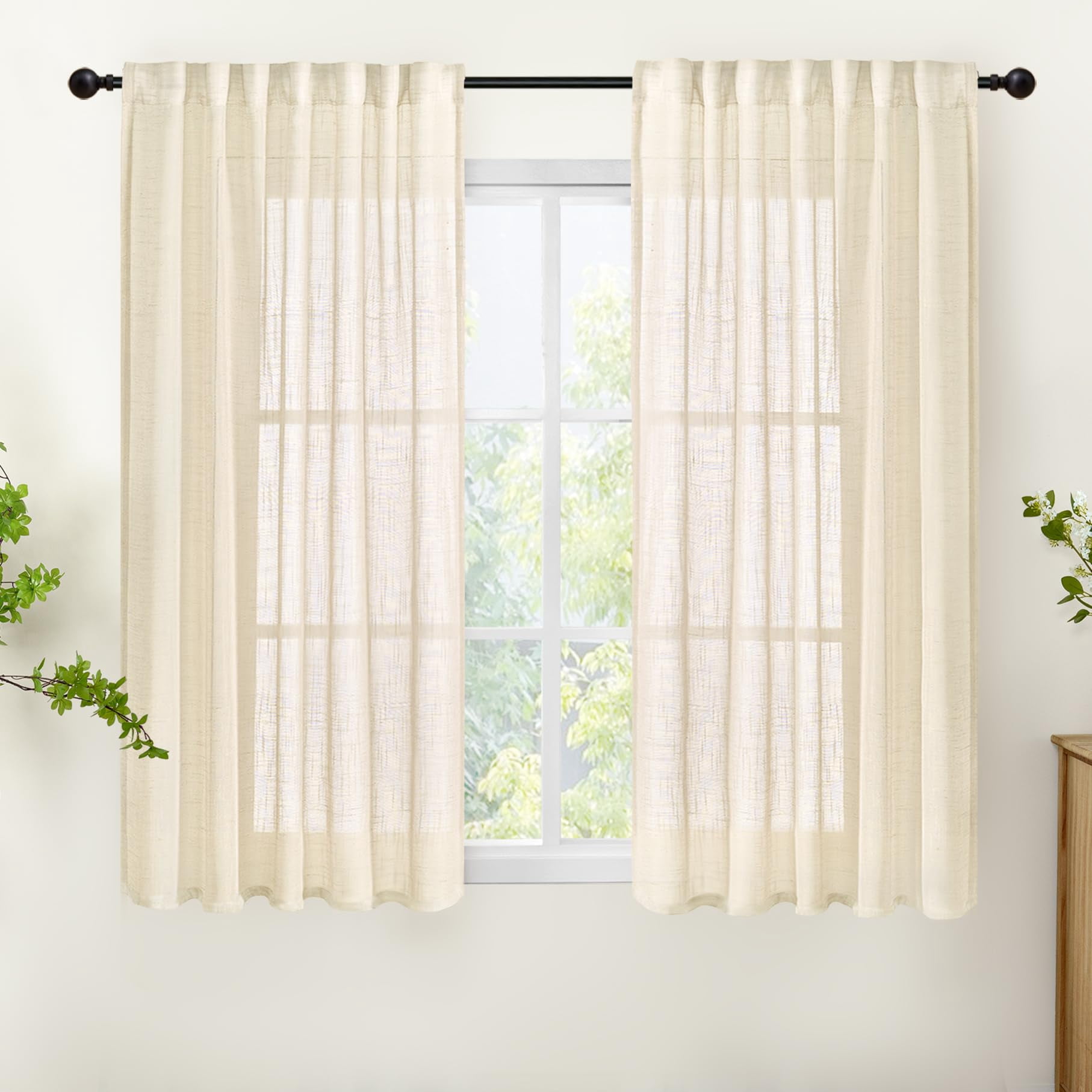 Small Linen Cafe Curtains 36 Inch Length Natural Semi Sheer Rod Pocket ...
