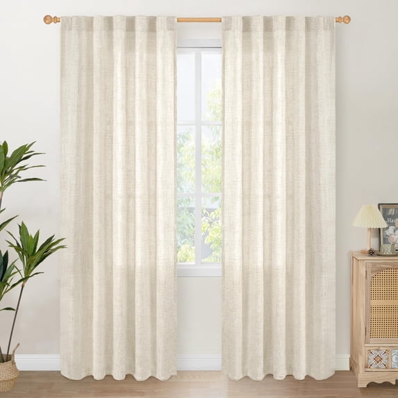 Small Linen Cafe Curtains 36 Inch Length Natural Semi Sheer Rod Pocket ...