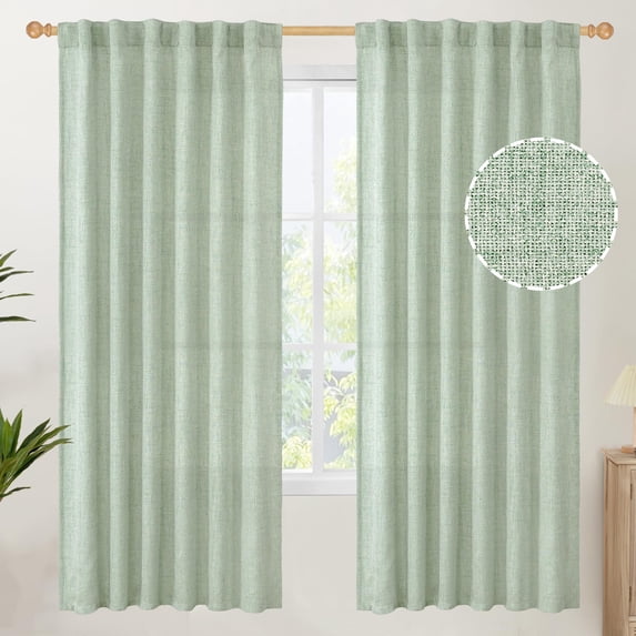 Small Linen Cafe Curtains 36 Inch Length Natural Semi Sheer Rod Pocket ...