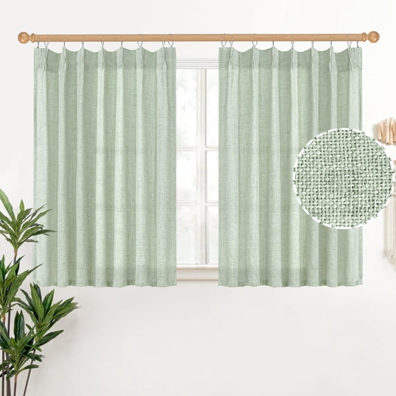 Small Linen Cafe Curtains 36 Inch Length Natural Semi Sheer Rod Pocket ...
