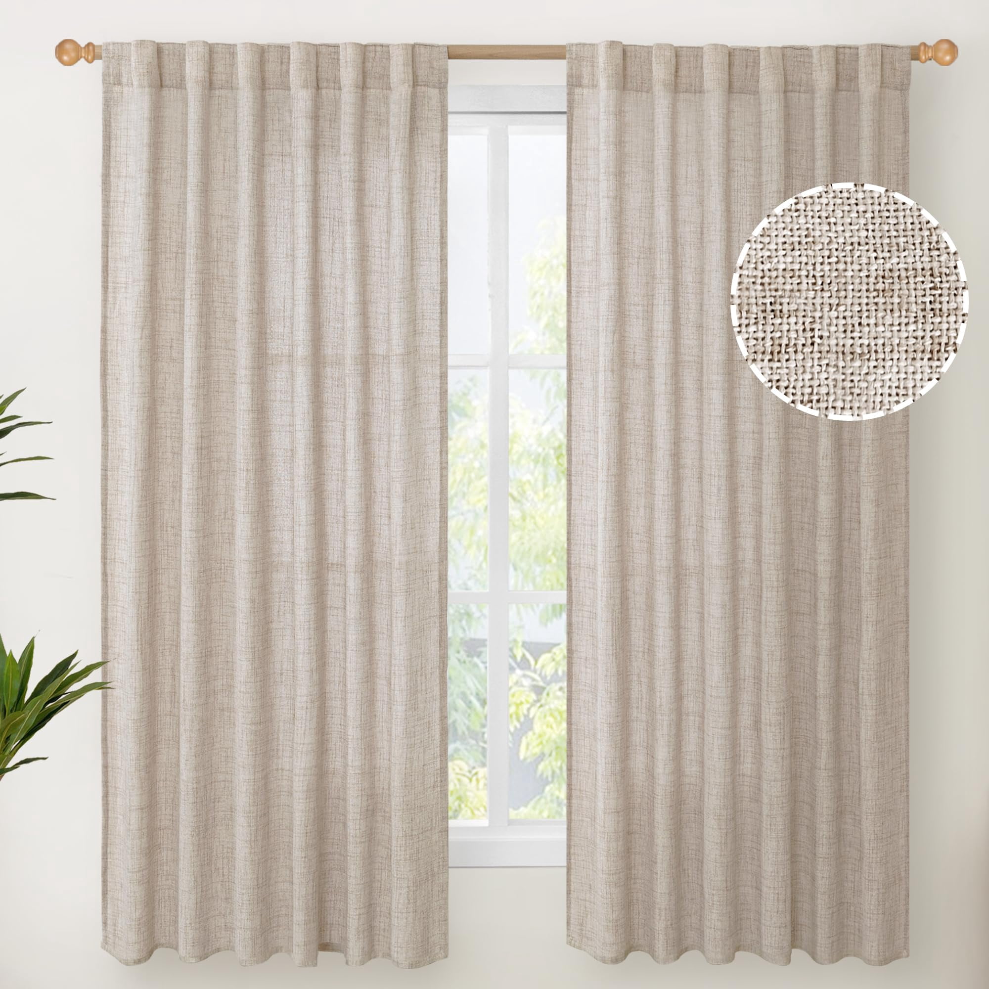 Small Linen Cafe Curtains 36 Inch Length Natural Semi Sheer Rod Pocket ...