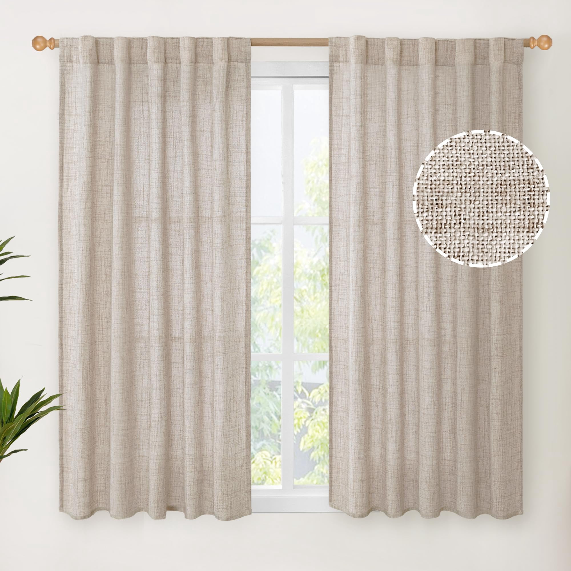 Small Linen Cafe Curtains 36 Inch Length Natural Semi Sheer Rod Pocket ...
