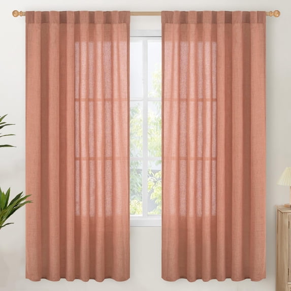Small Linen Cafe Curtains 36 Inch Length Natural Semi Sheer Rod Pocket ...