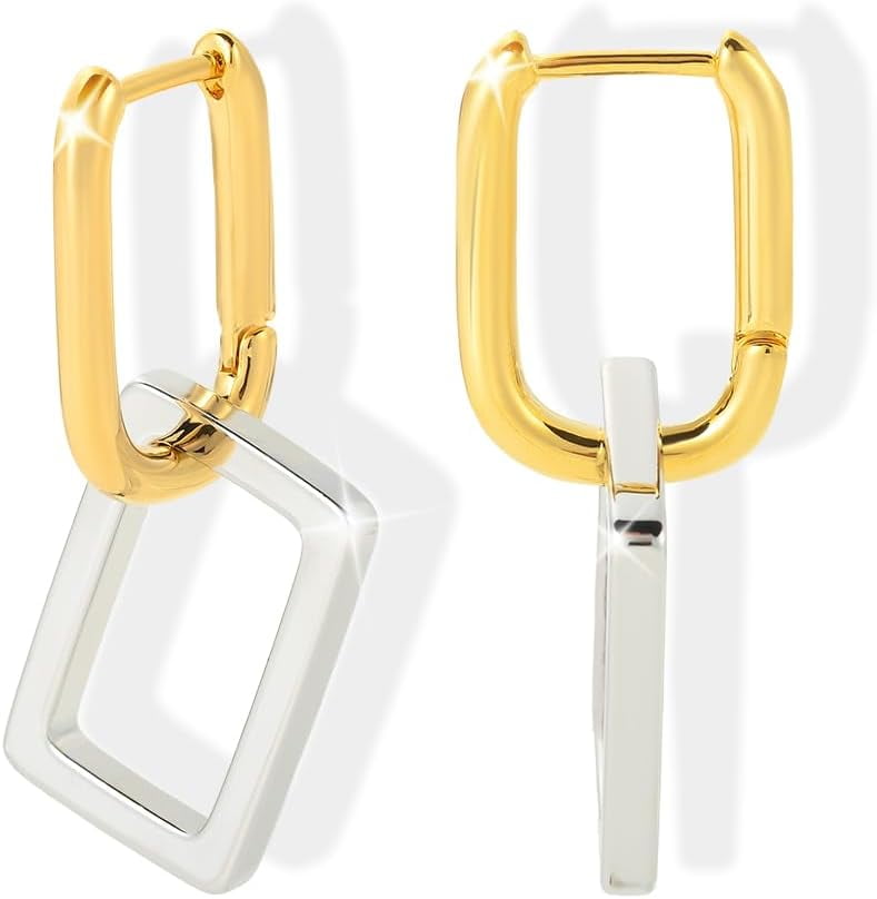 Small Link Chain Earrings for Women - 18k Gold Plated Two Tone ...