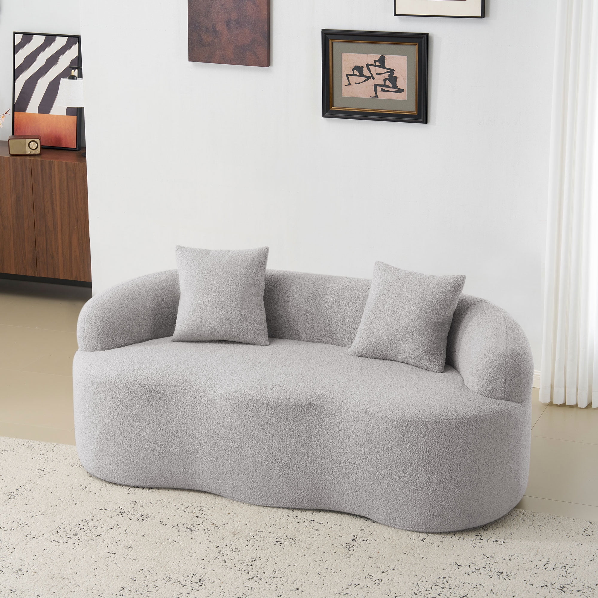 Small Loveseat, Curved Sofa with Pillows, Foam and Spring Filling, No ...