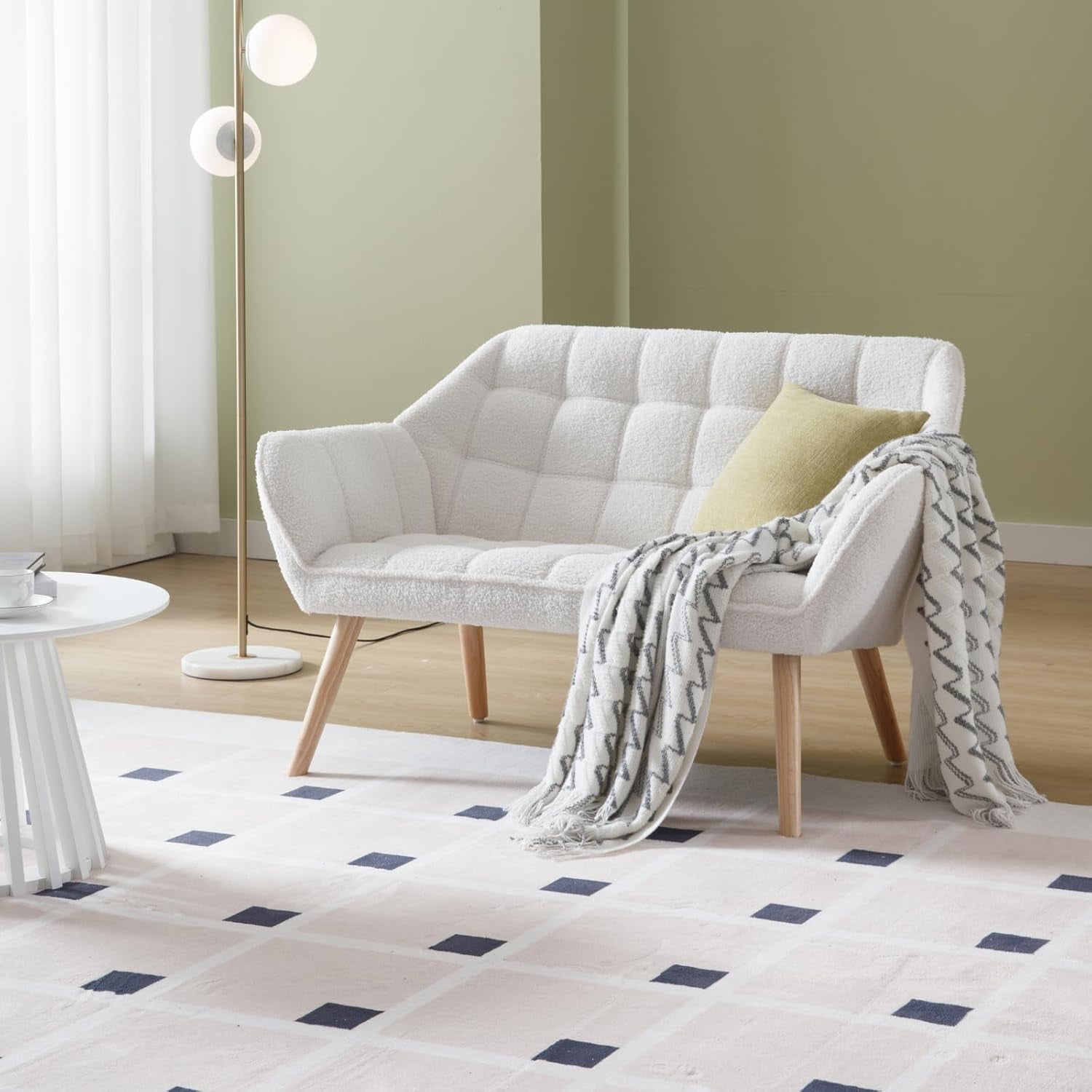 Small Loveseat Sofa, Modern Sherpa Mini Sofa Couch 2-Seater with ...