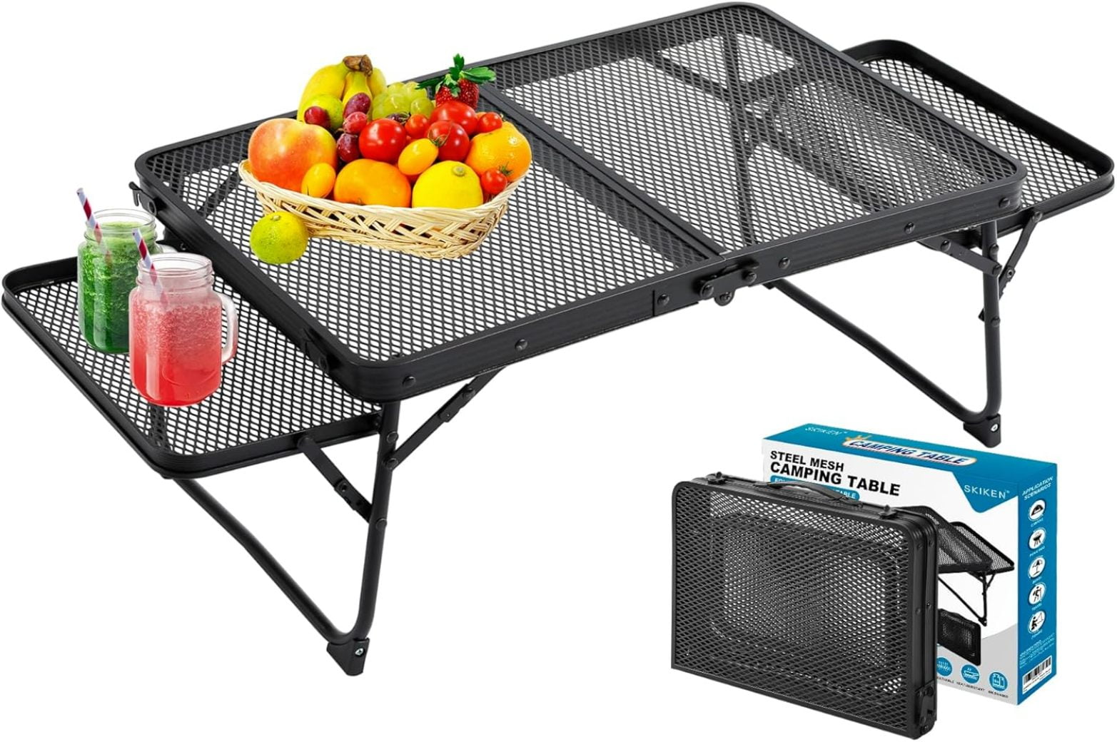 Small Low Camping Table with 2 Wing Panels, Folding Low Picnic ...