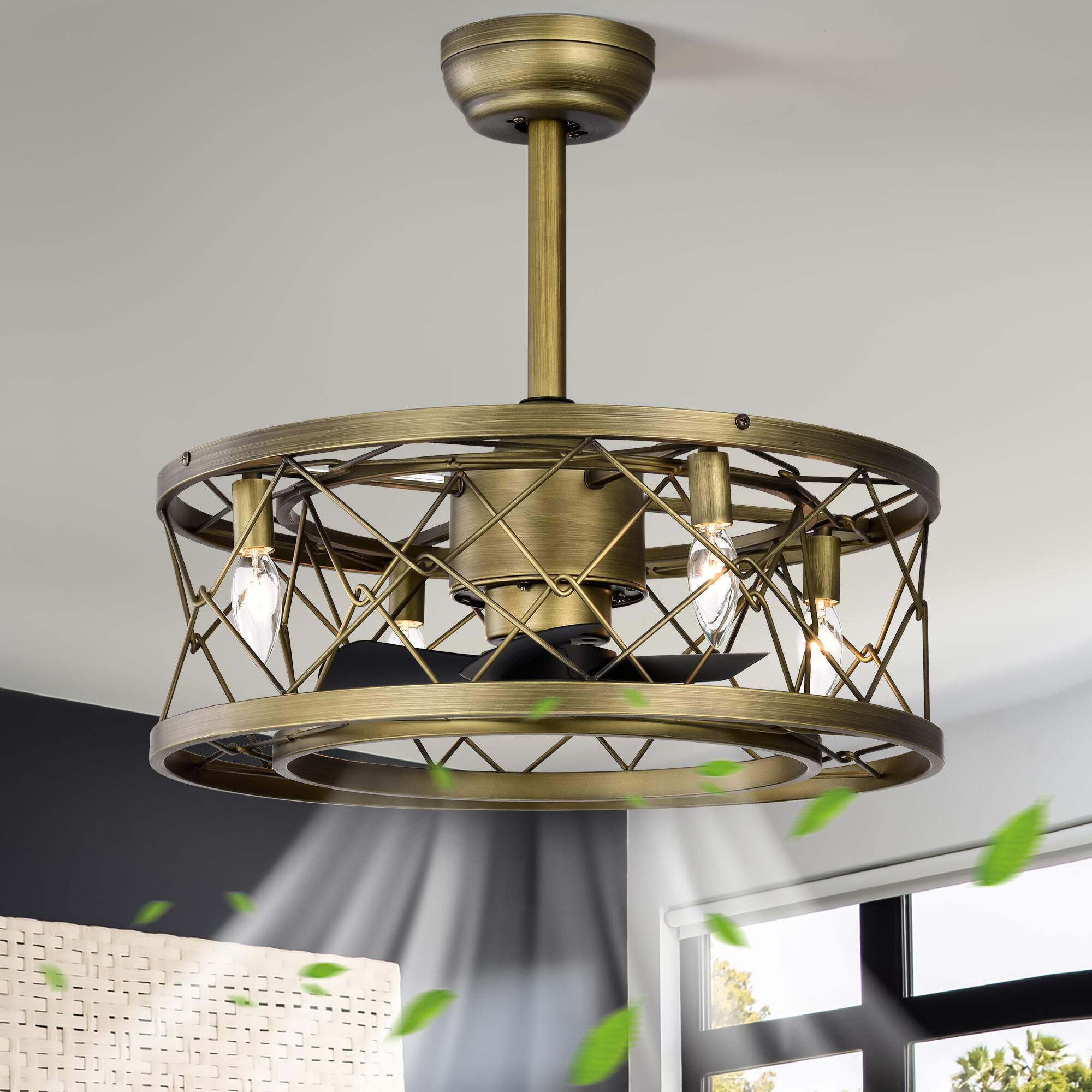 Small Low Profile Enclosed Modern Revrersible Bladeless Ceiling Fan ...
