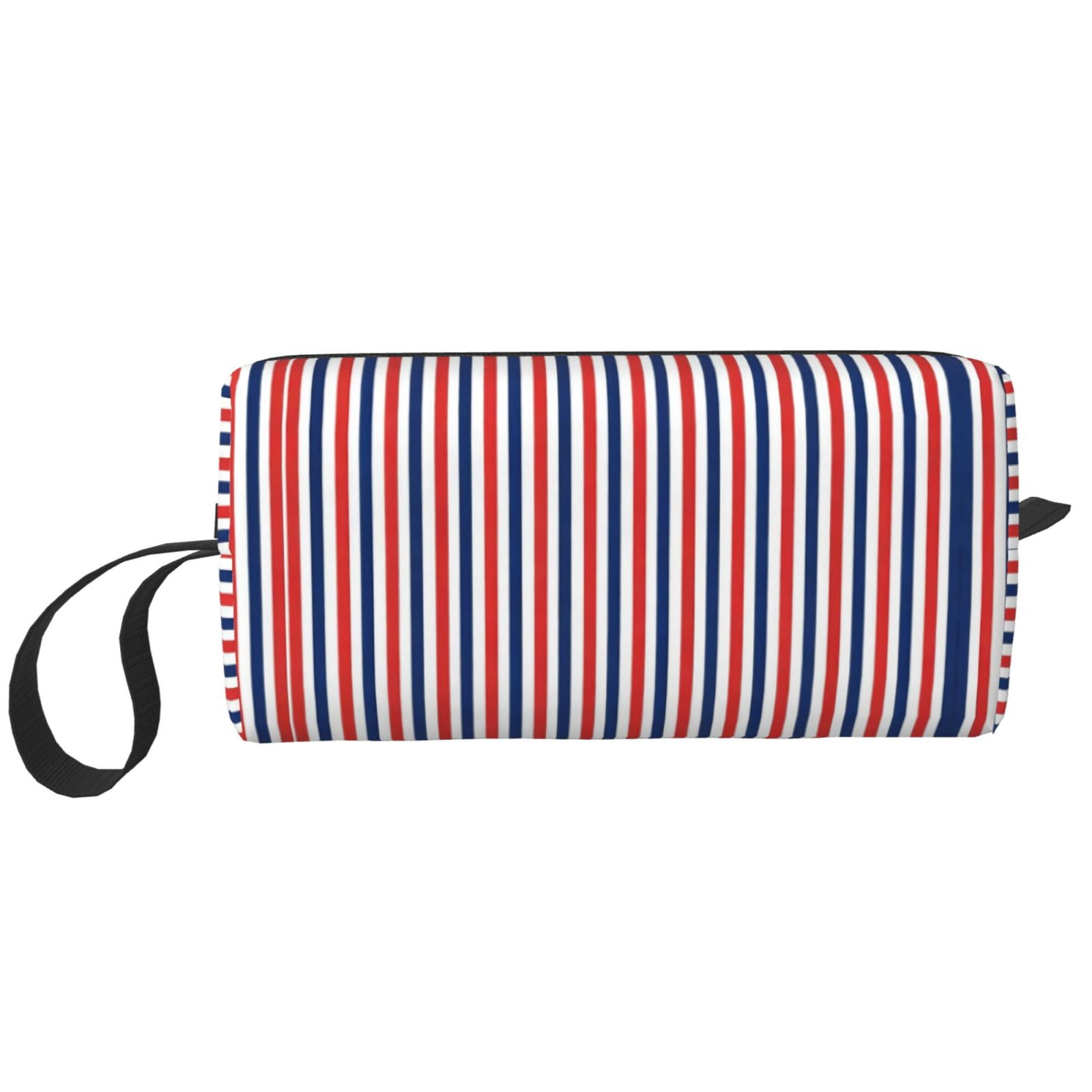 Small Makeup Brush Cosmetic Bag Red White And Blue Striped Travel Water ...