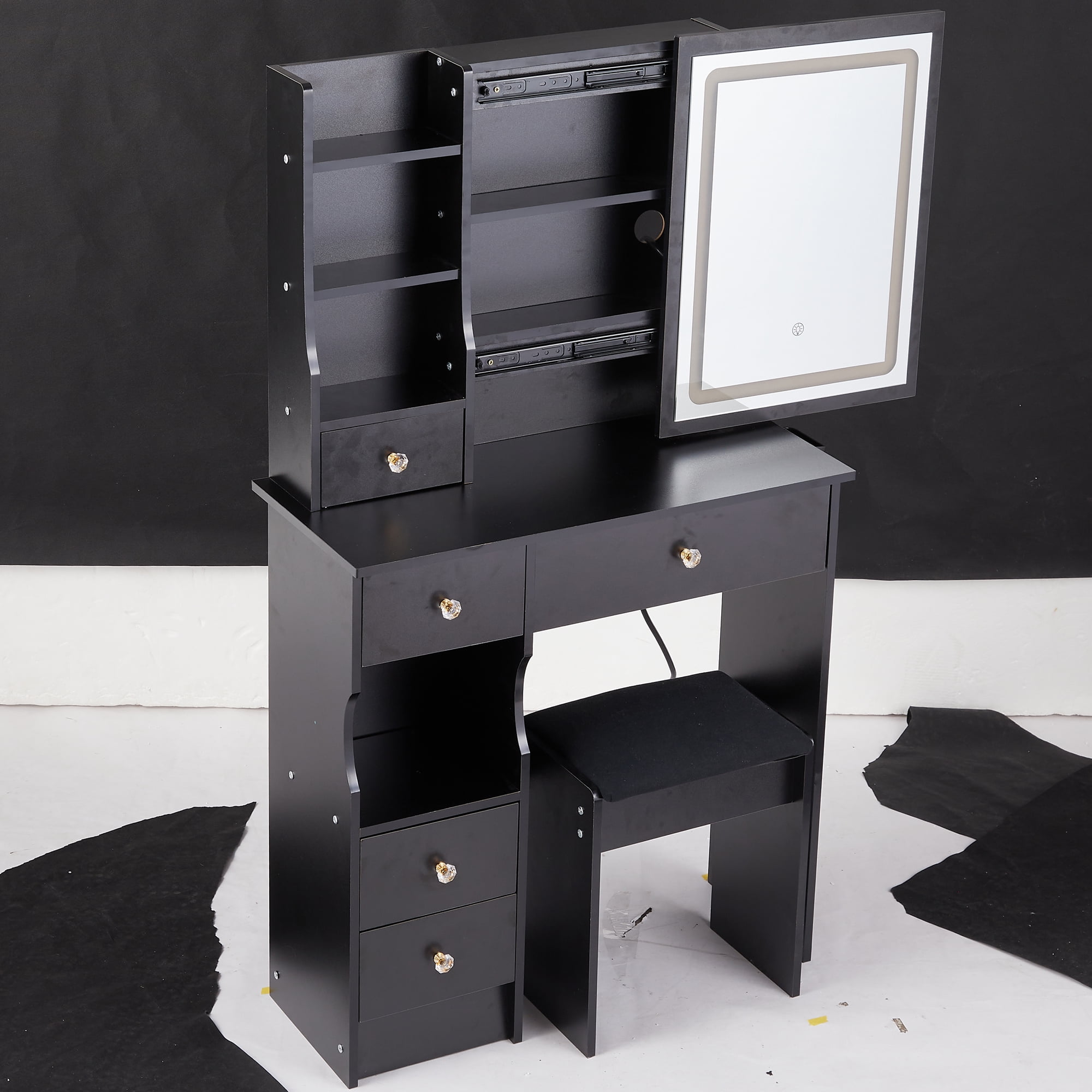 Small Makeup Desk With Lighted Mirror, 3 Lighting Modes Adjustable ...
