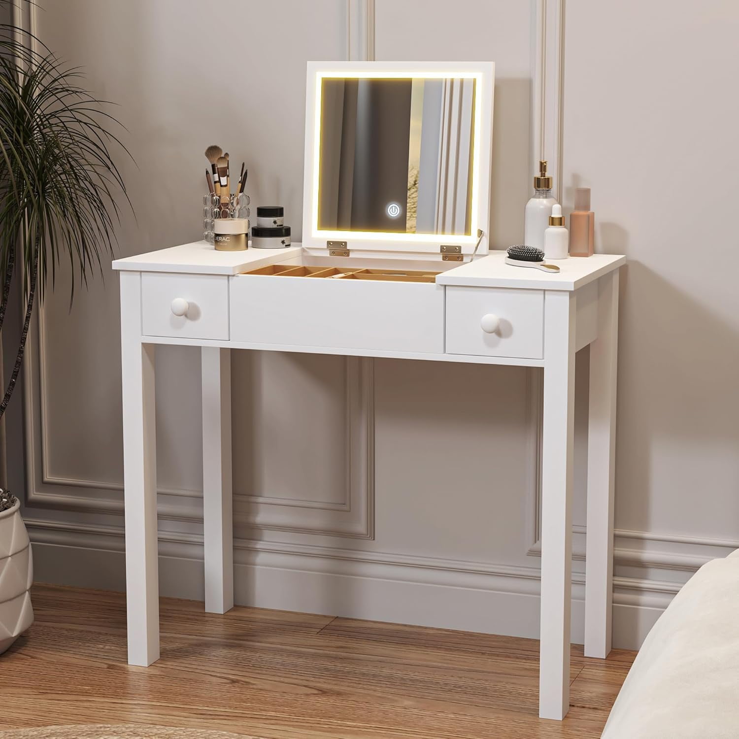 Small Makeup Vanity Desk with Flip Top Mirror, Dressing Table with 3 ...