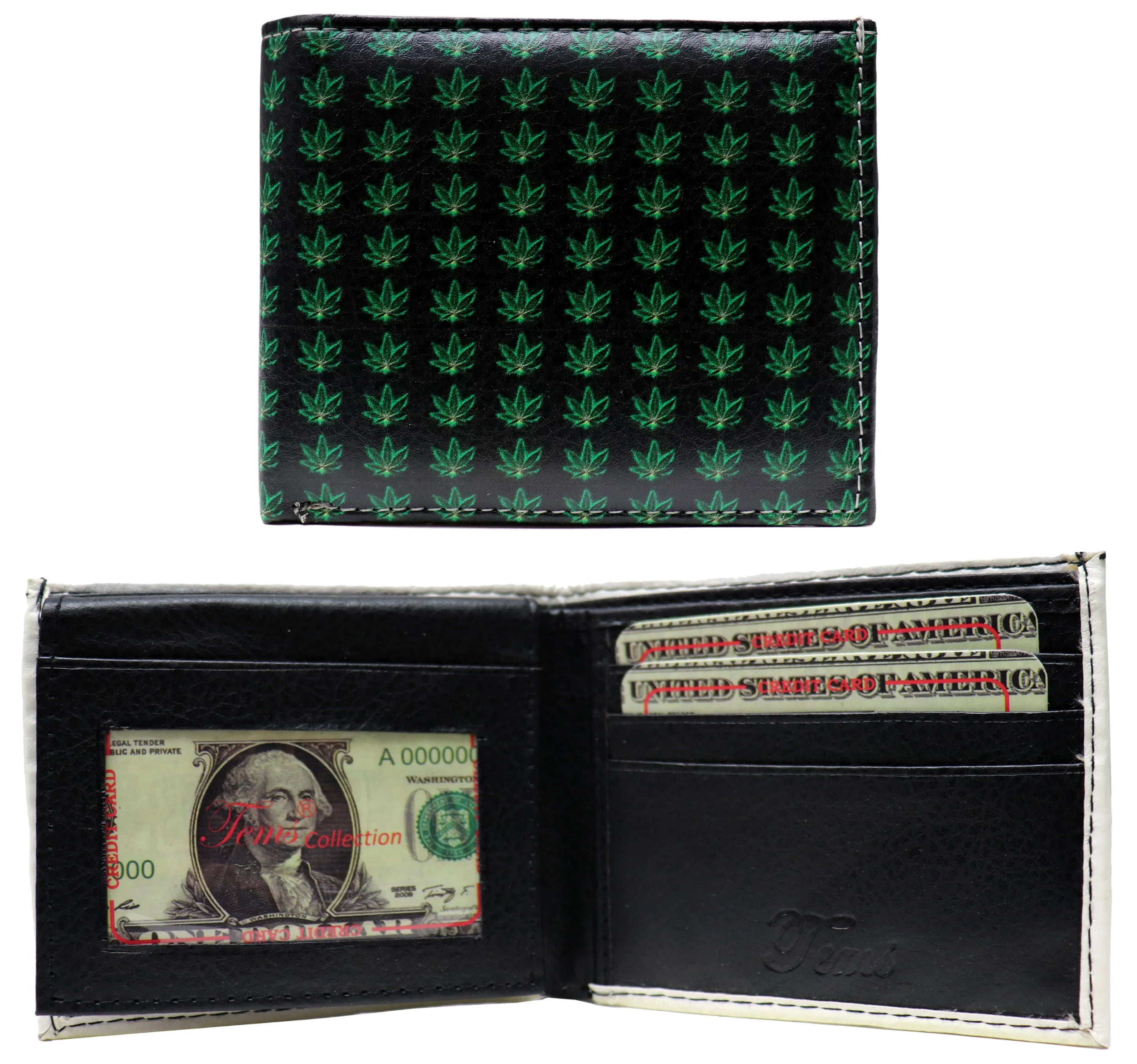 Small Marijuana Weeds Potleaf 420 Leather Bi-Fold Bifold Wallet ...