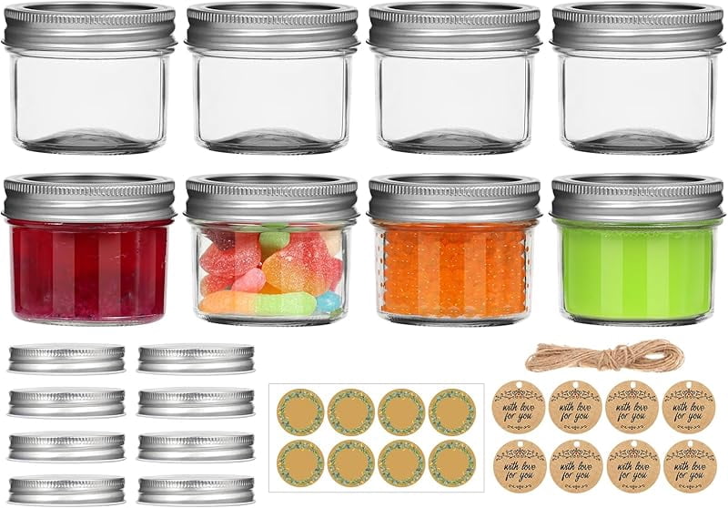 Small Mason Jars With Lids, 4 oz Mini Mason jars 8 Pack, Canning Jars ...