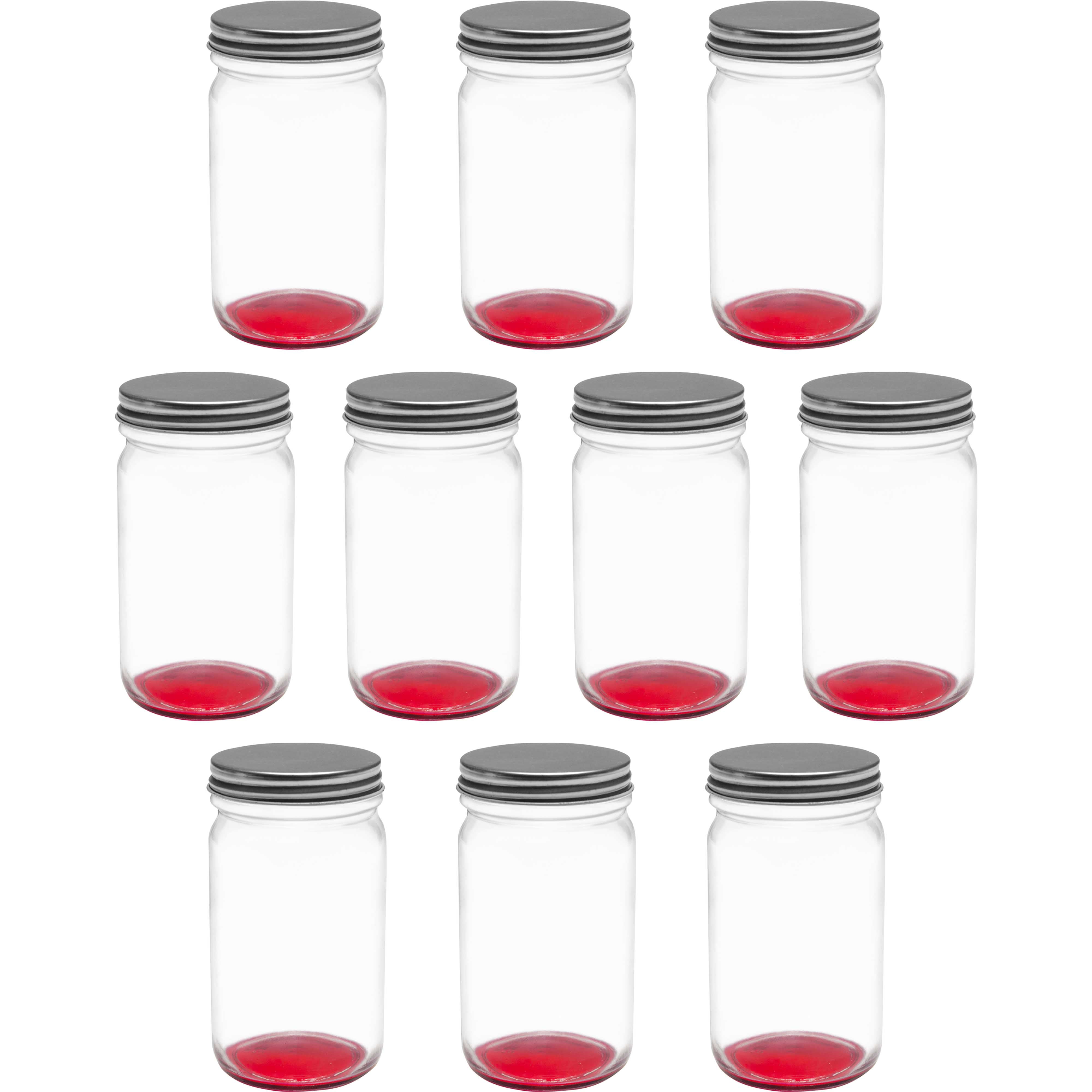 Small Mason Jars with Lids Set 8 oz. Set of 10 Bulk Pack Glass Jars for Overnight Oats Candies Fruits Pickles Spices Beverages Red