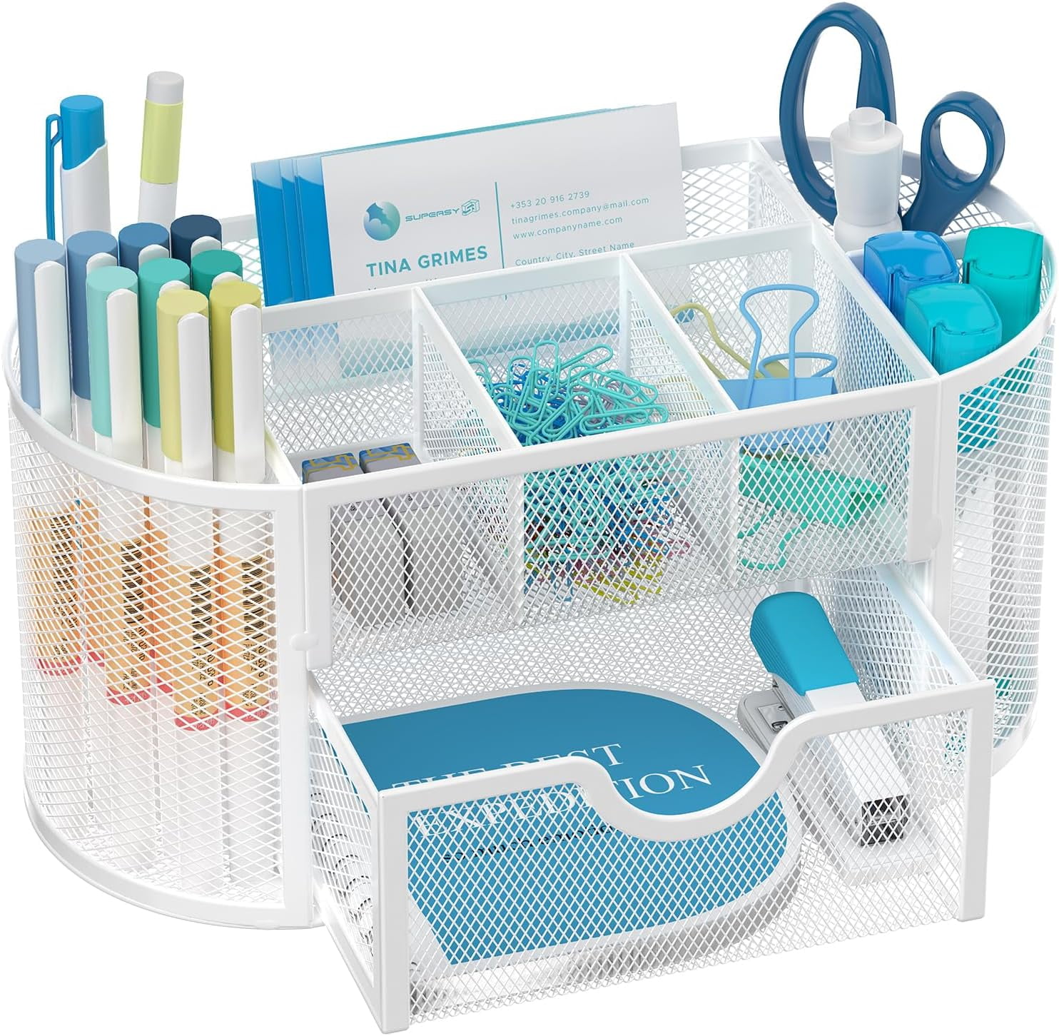 Small Mesh Makeup Organizer with Drawers, Multifunction Desk Organizer ...