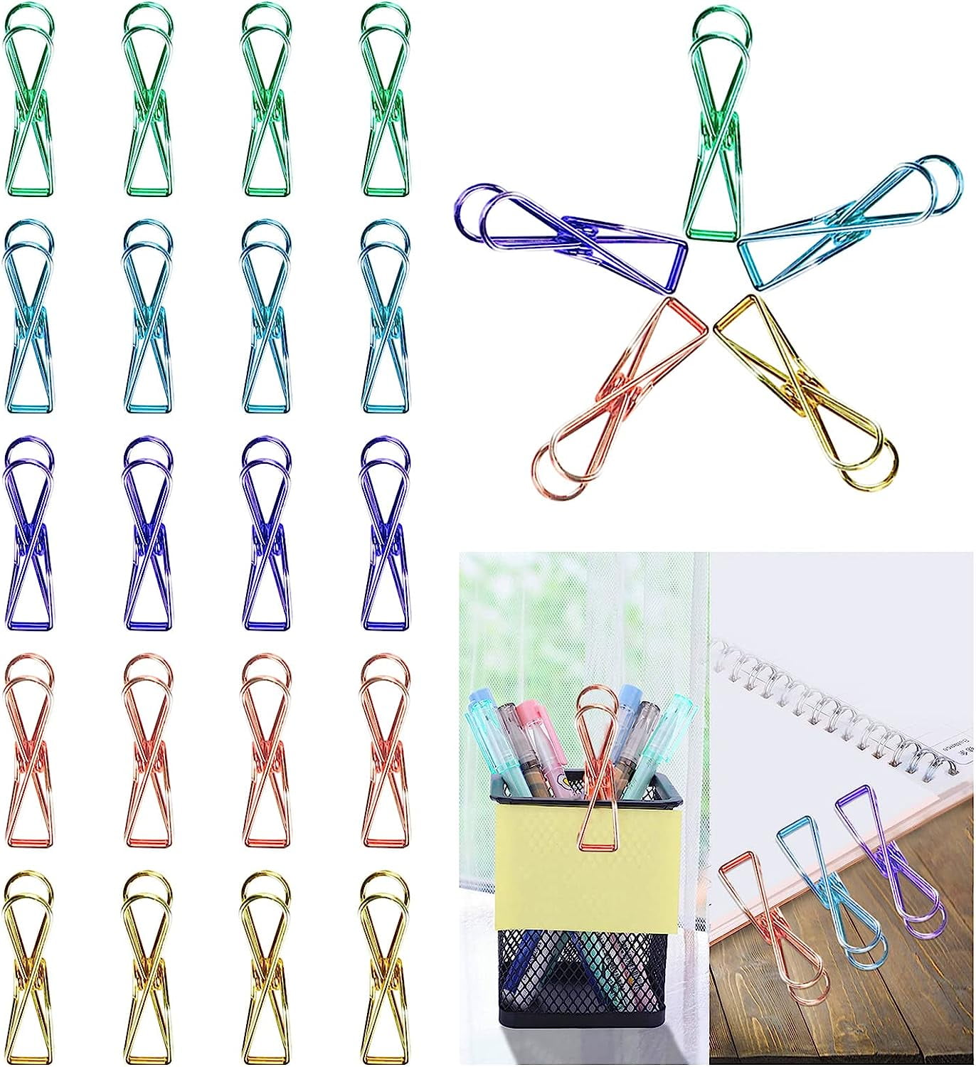 Small Metal Colored Paper Binder Clips, 20 Pack Assorted Colours Metal ...