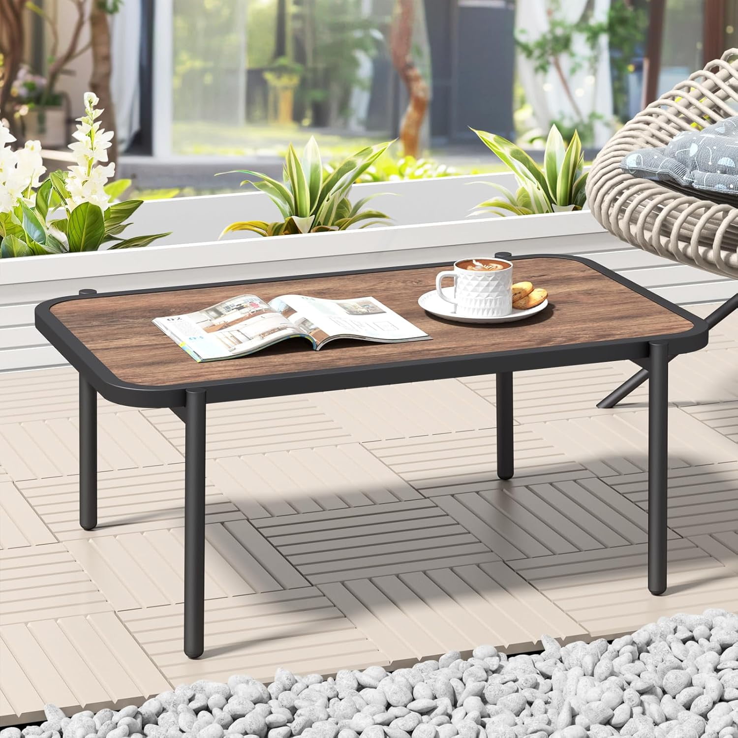 Small Metal Patio Coffee Table for Outside, Outdoor Side Table with ...