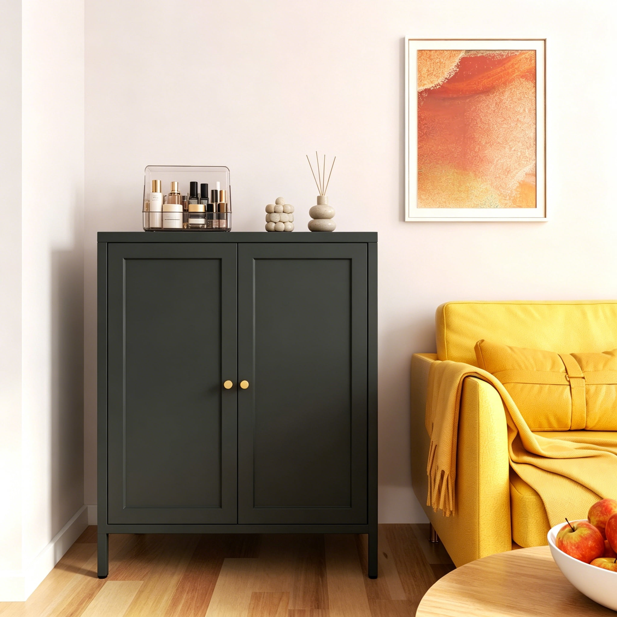 Small Metal Storage Cabinet, Sideboard Cabinet with 2 Doors, Modern ...