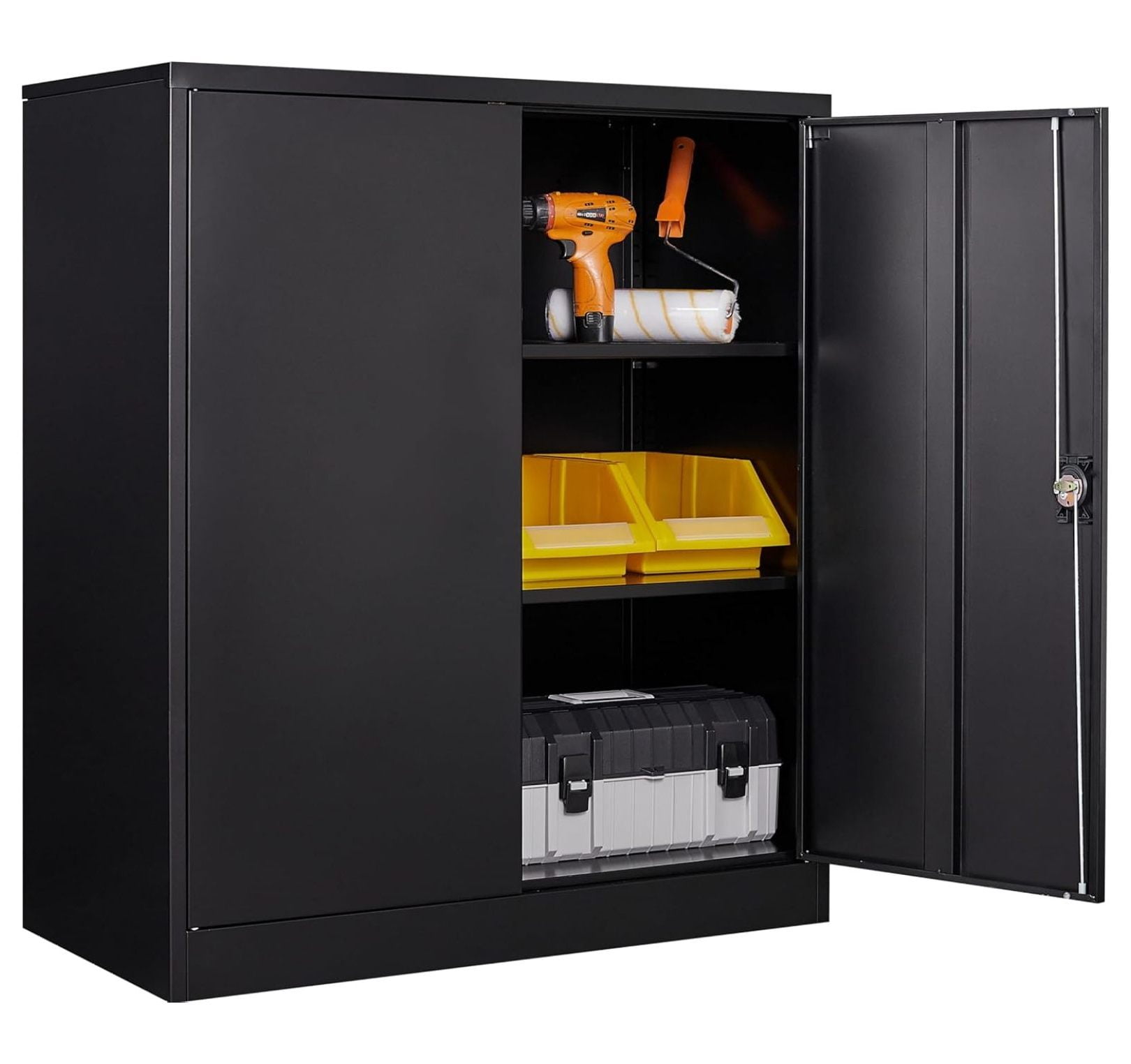 Small Metal Storage Cabinet with Doors and Shelves,36 inch Black ...