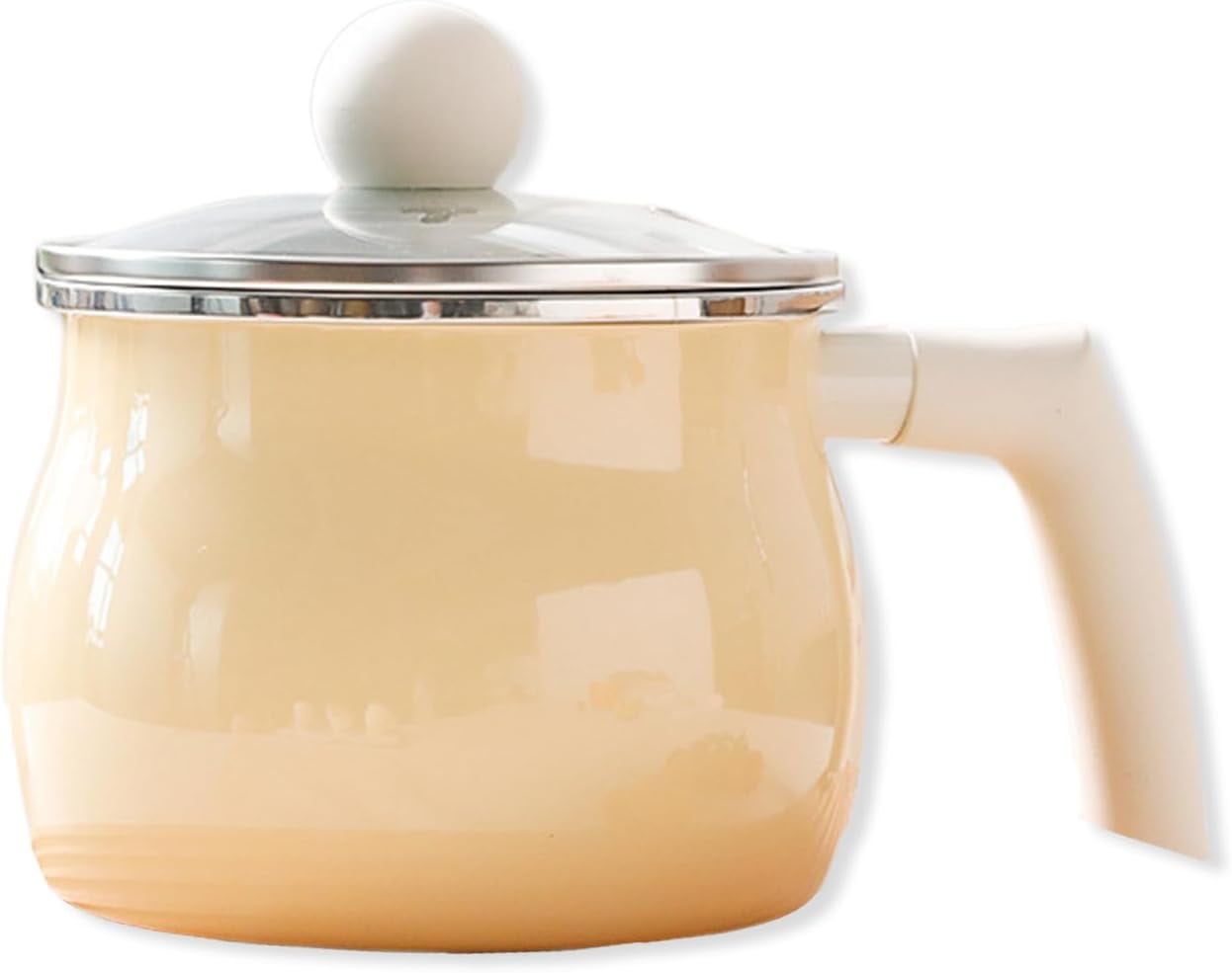Small Milk Pot with Lid，2.1 Quarts Cute Enamel Non-Stick Coating Hot ...