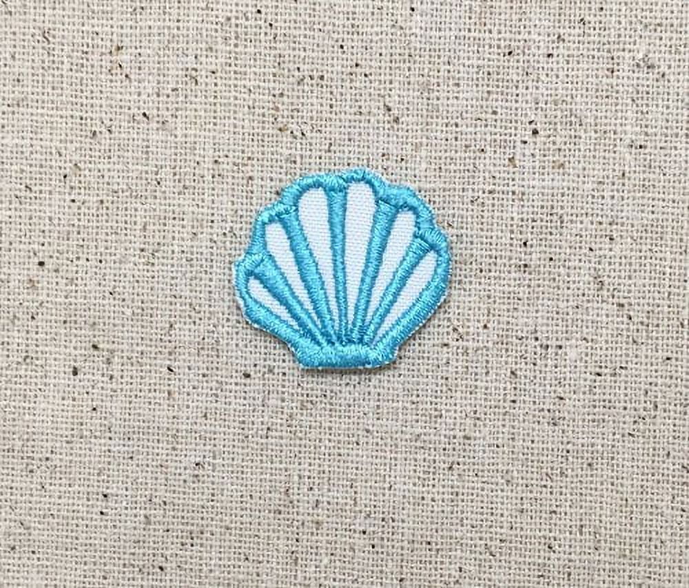 Small/Mini - Aqua Blue - Seashell Iron On Embroidered Applique Patch ...