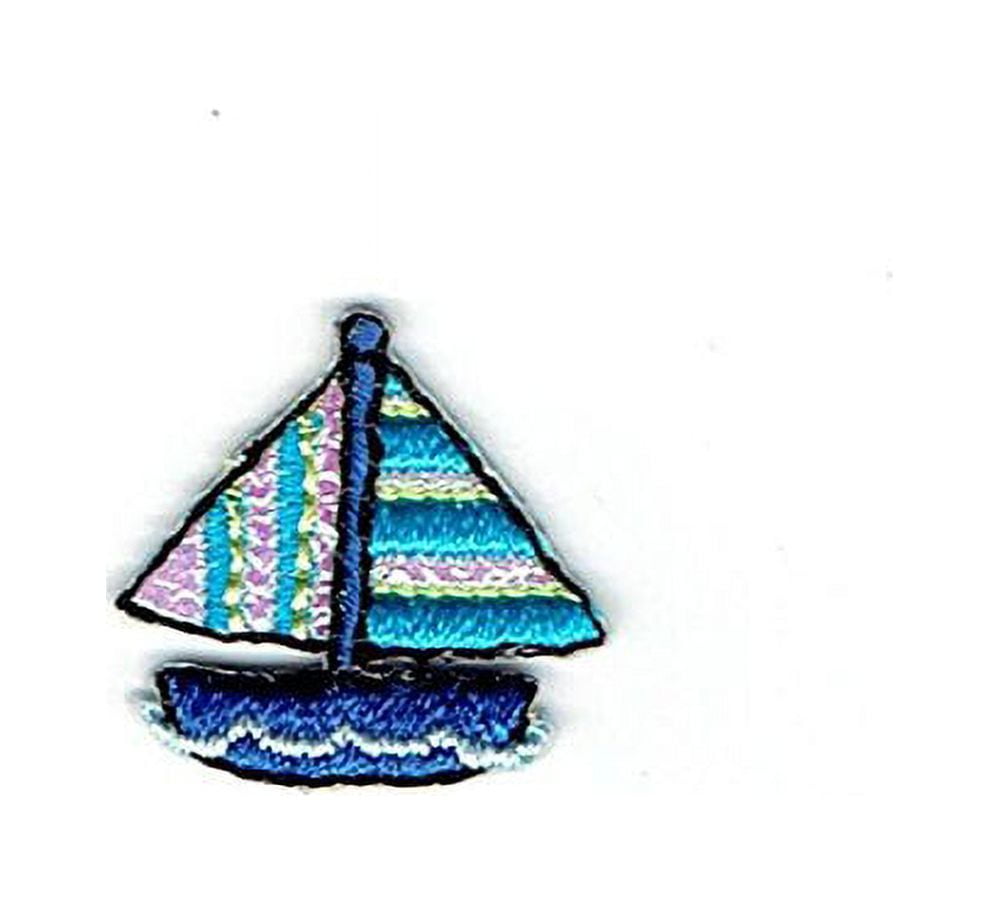 Small/Mini - Sailboat - Blue/Shimmery Stripes - Iron on Applique ...
