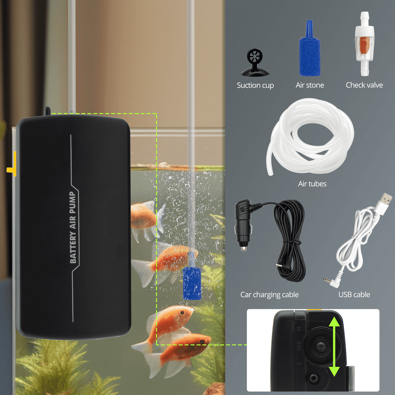 Small Minnow Bucket Aerator, Portable Bait Bucket Adjustable USB Air ...