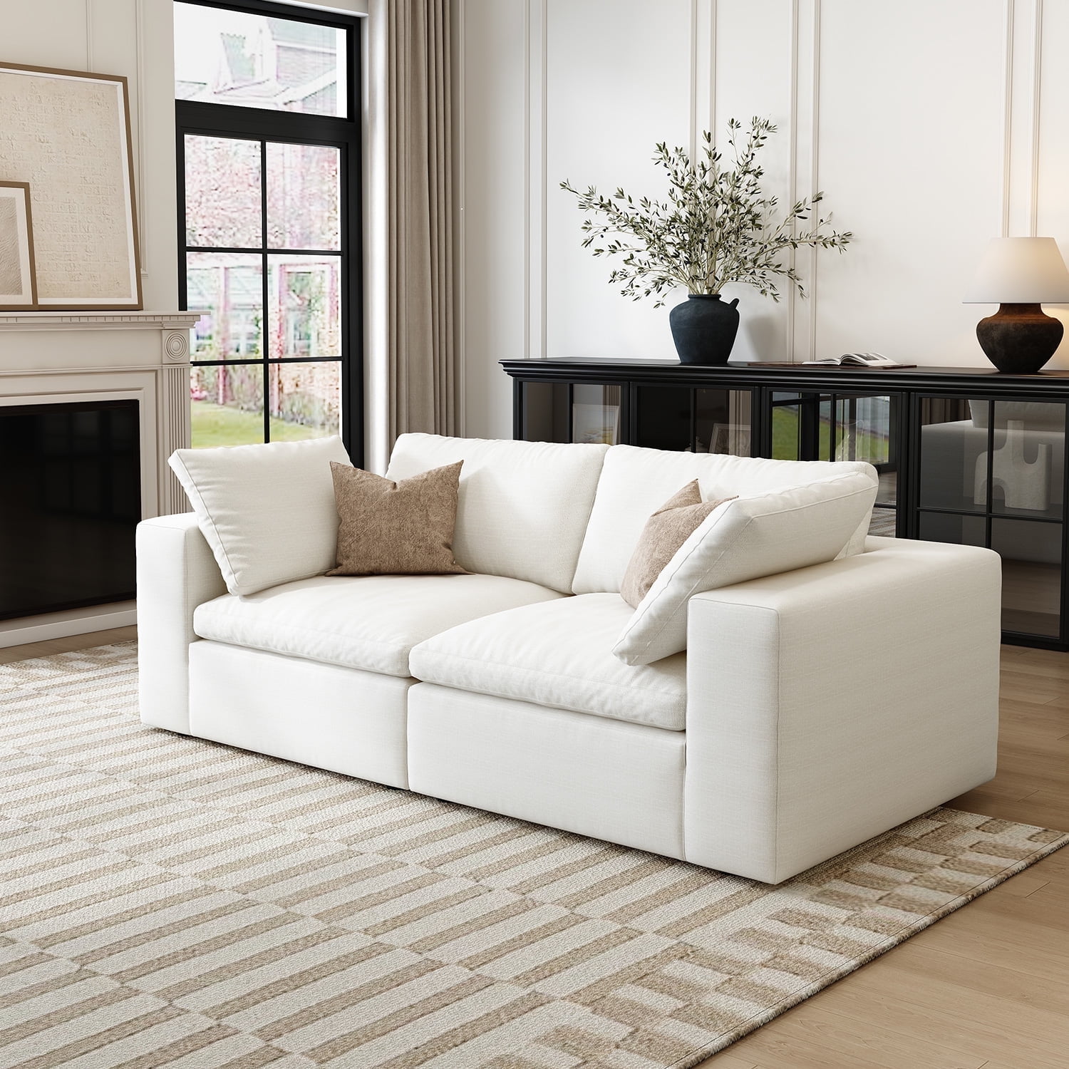 Small Modular Sectional Fabric Sofa Set, Comfty Loveseat Cloud Couch ...