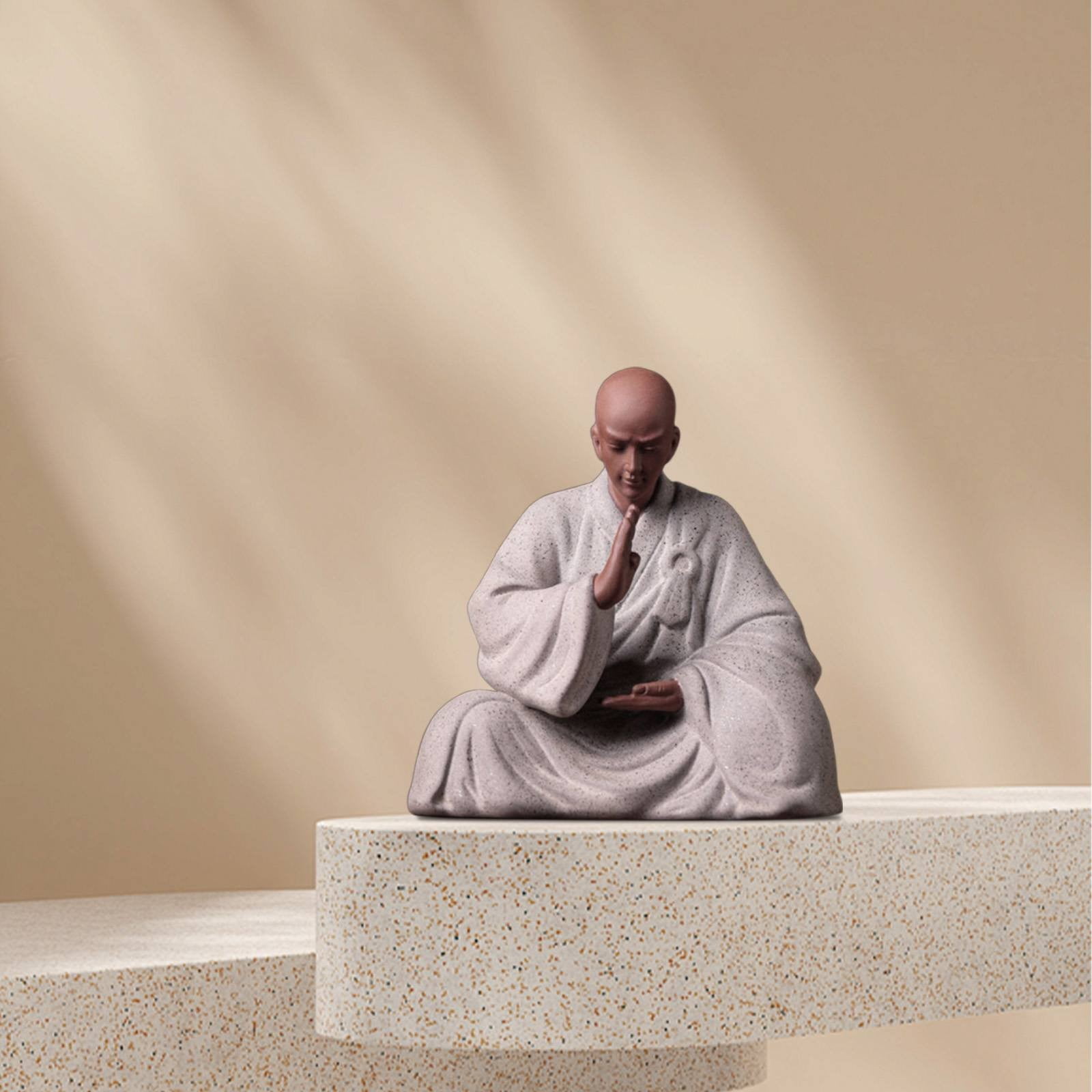 Small Monk Statue Purple Clay Pattern Table Center Buddha Decoration ...