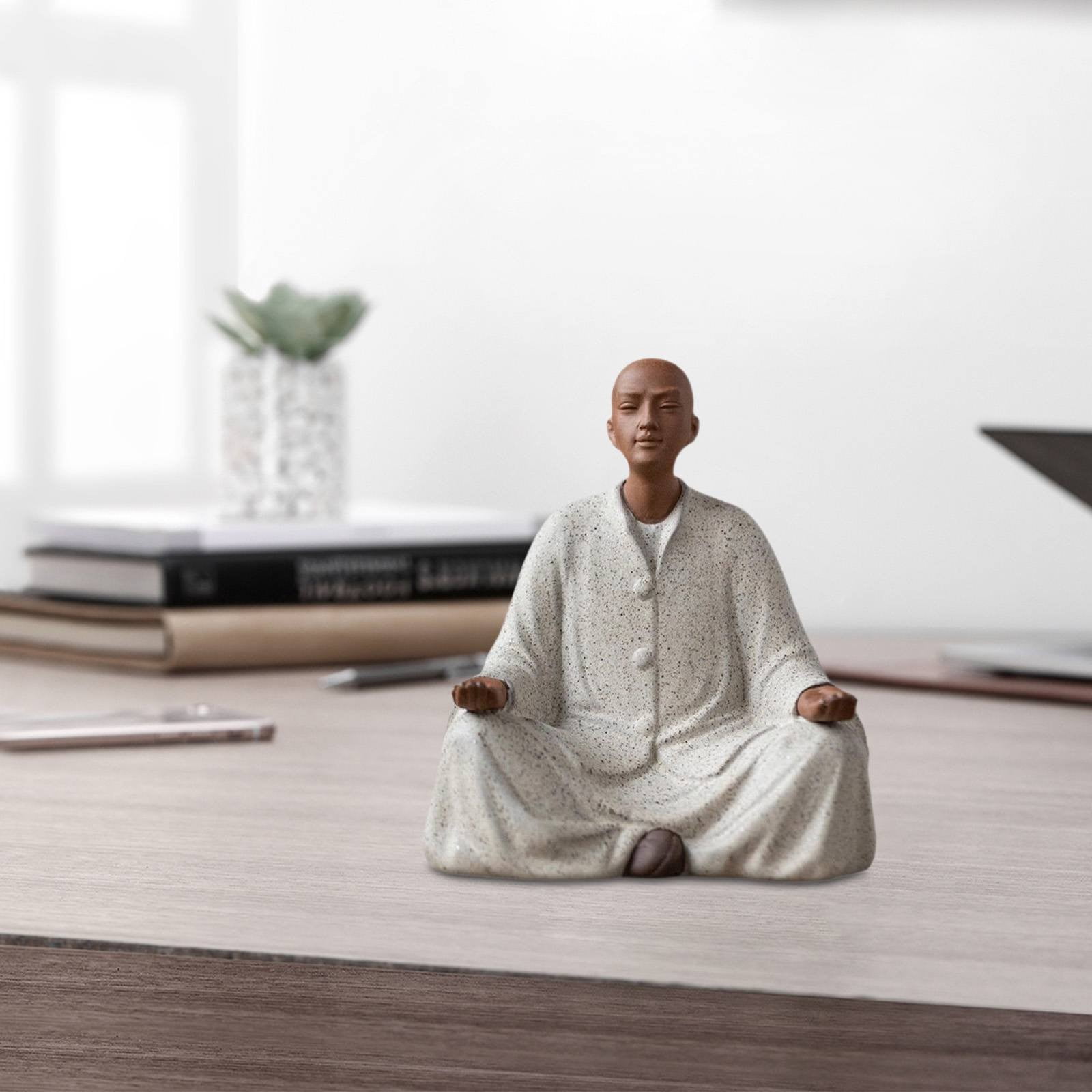 Small Monk Statue Purple Clay Pattern Table Center - Buddha Decoration ...