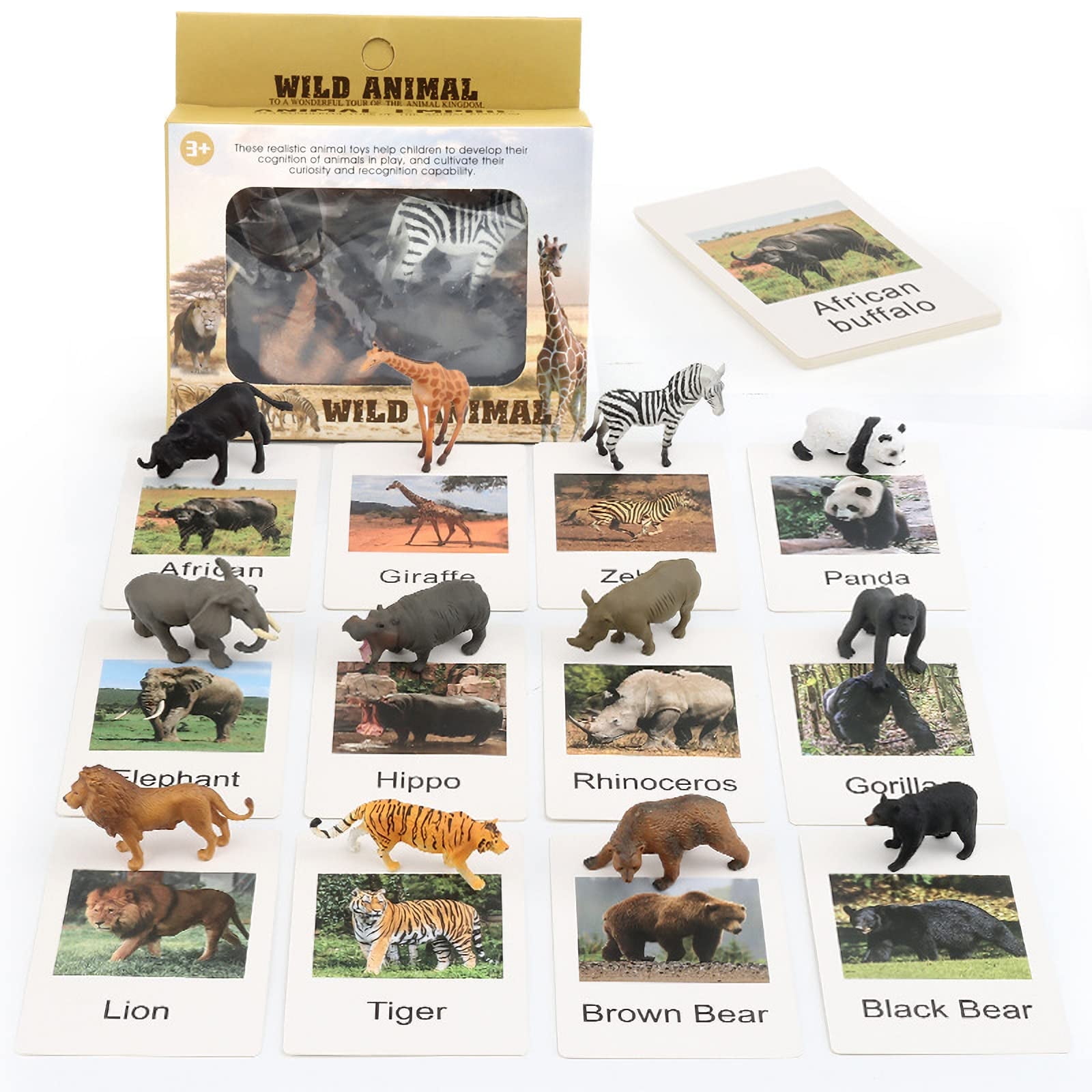 Small Montessori Animal Figures with Flash Cards, Realistic Animal ...