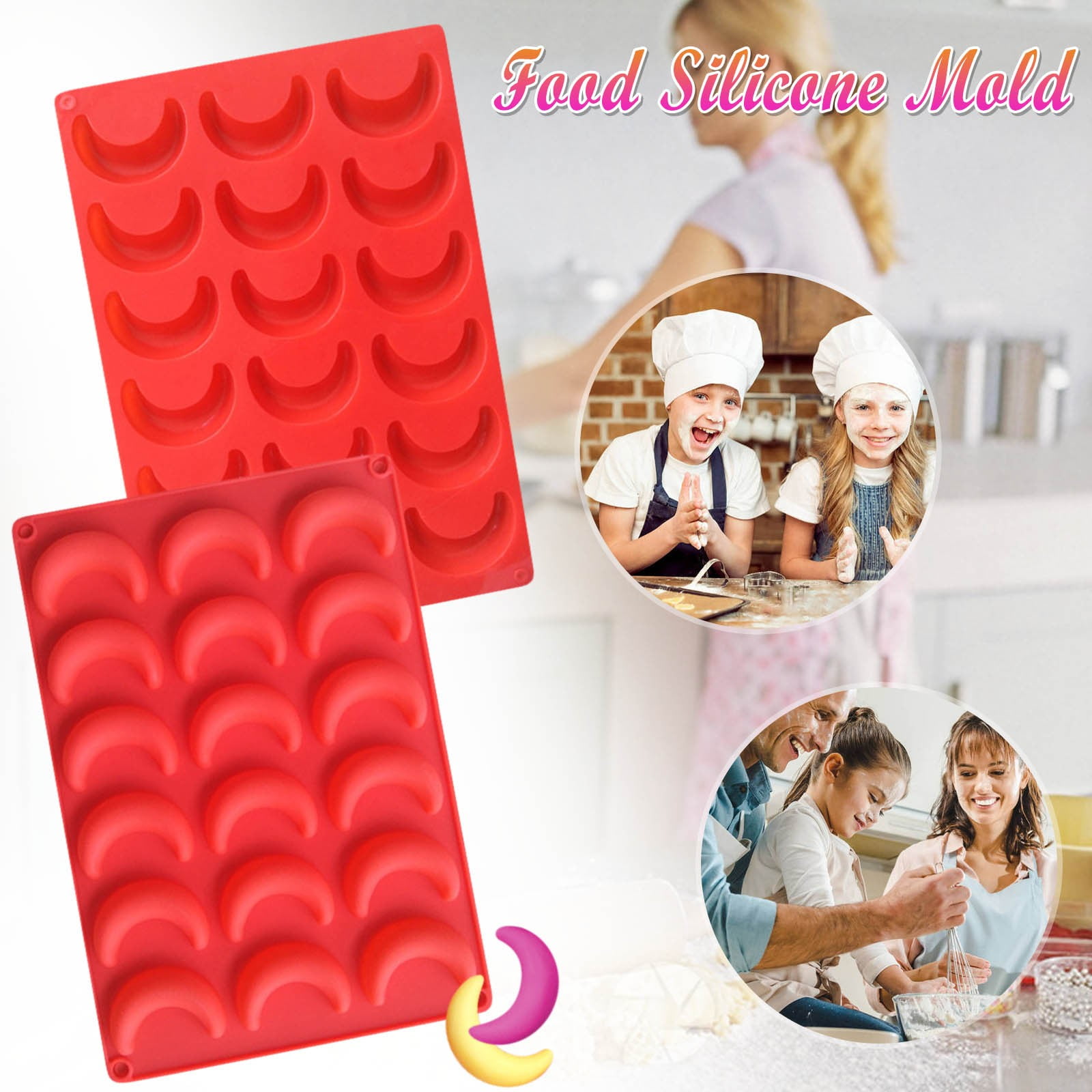 Small Moon Silicone Molds, 18 Cavities Crescent Chocolate Molds for ...