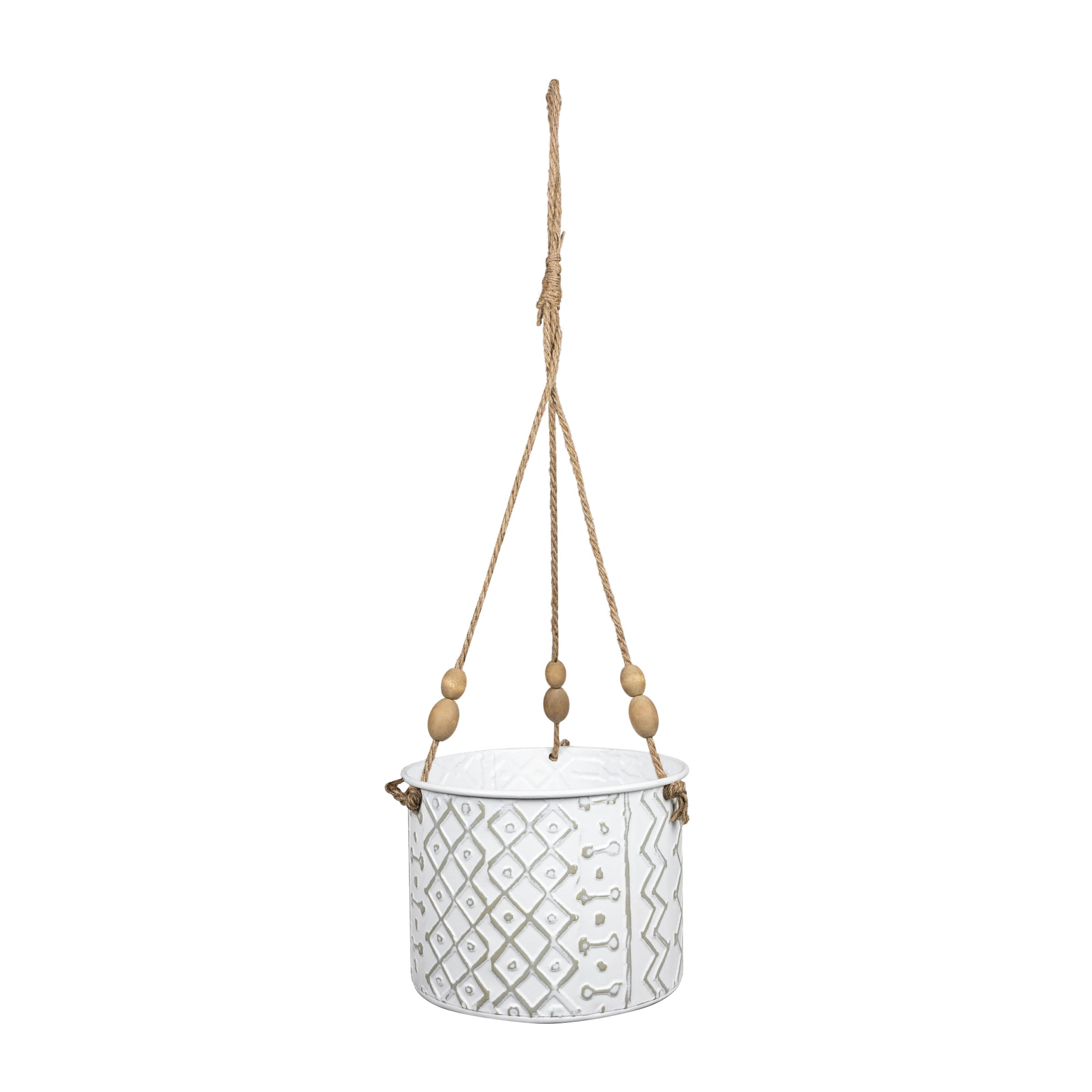 Small Multi Pattern Metal, Jute & Wood Hanging Planter - Foreside Home ...