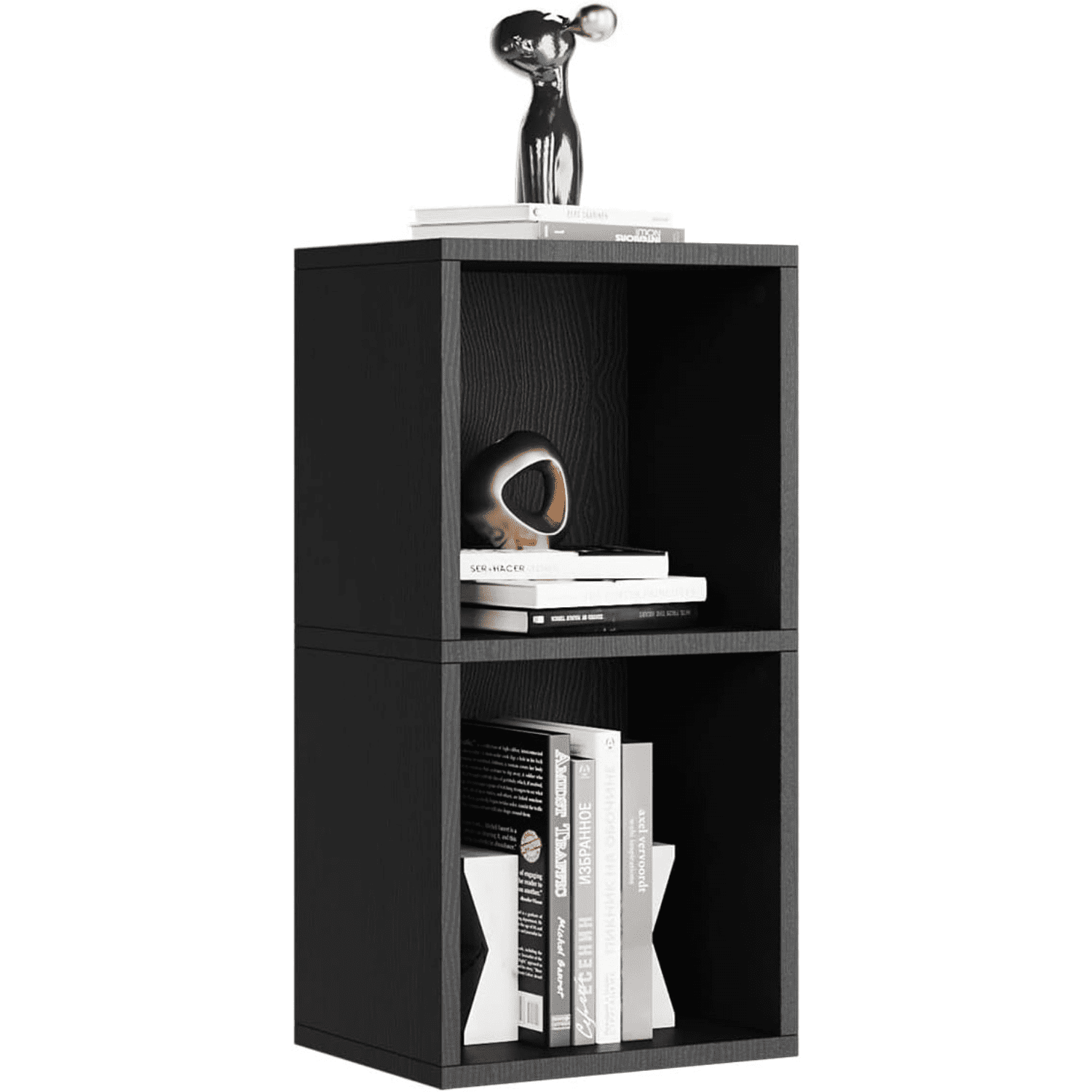 Small Narrow Bookshelf, 2-Tier Cube Display Rack, Modern Corner ...