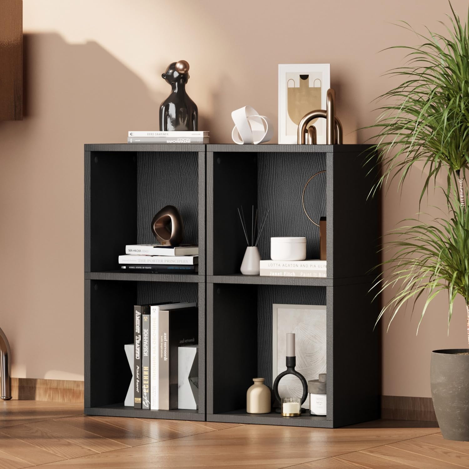 Small Narrow Bookshelf Set of 2, 2-Tier Cube Display Rack, Modern ...