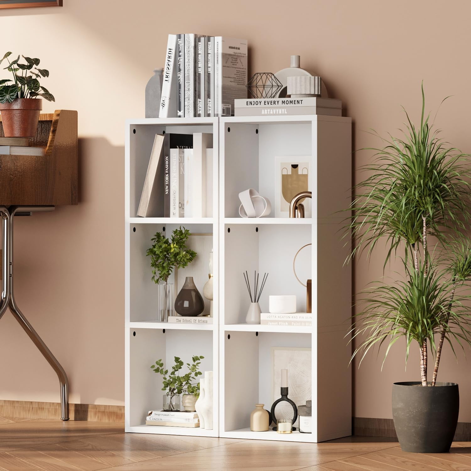 Small Narrow Bookshelf Set of 2, 3-Tier Cube Display Rack, Modern ...