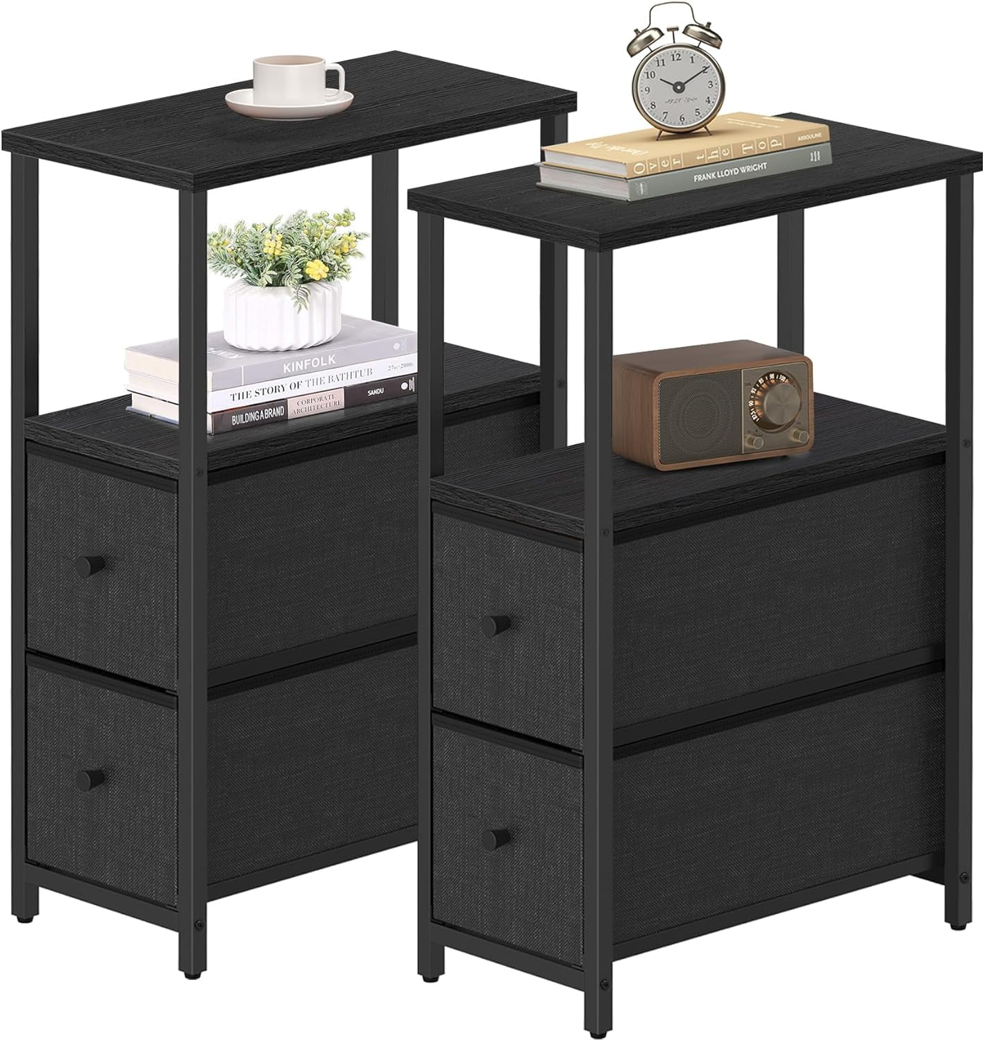 Small Narrow End Table, Set of 2, Side Table, Nightstand with 2 Cloth ...