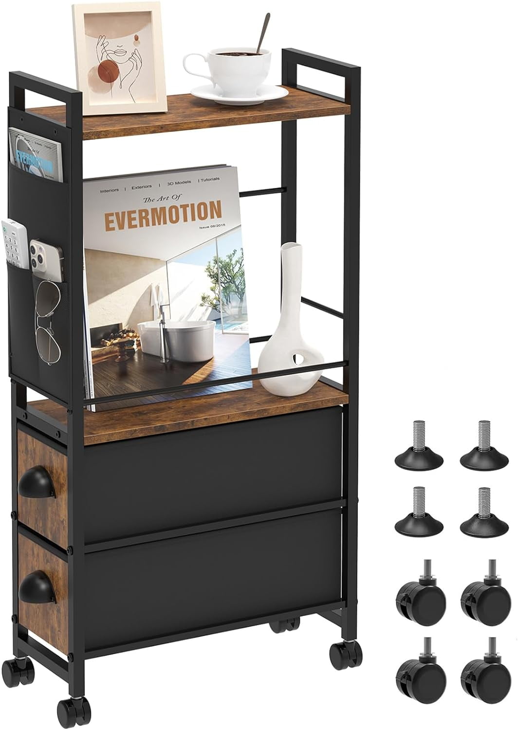 Small Narrow Side End Table with Drawer for Small Spaces, Slim ...