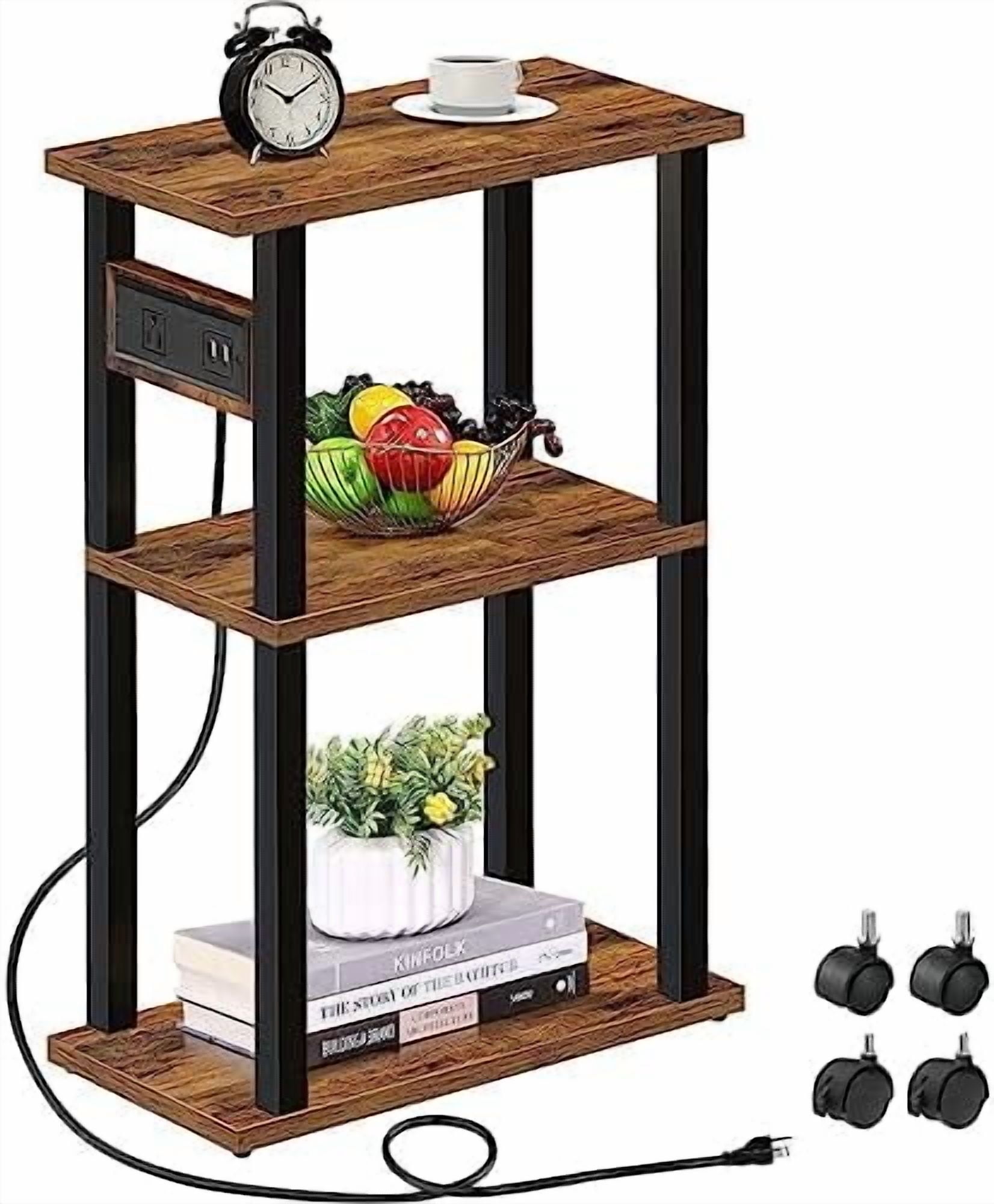 Small Narrow Side Table with Charging Station, Skinny End Table for ...