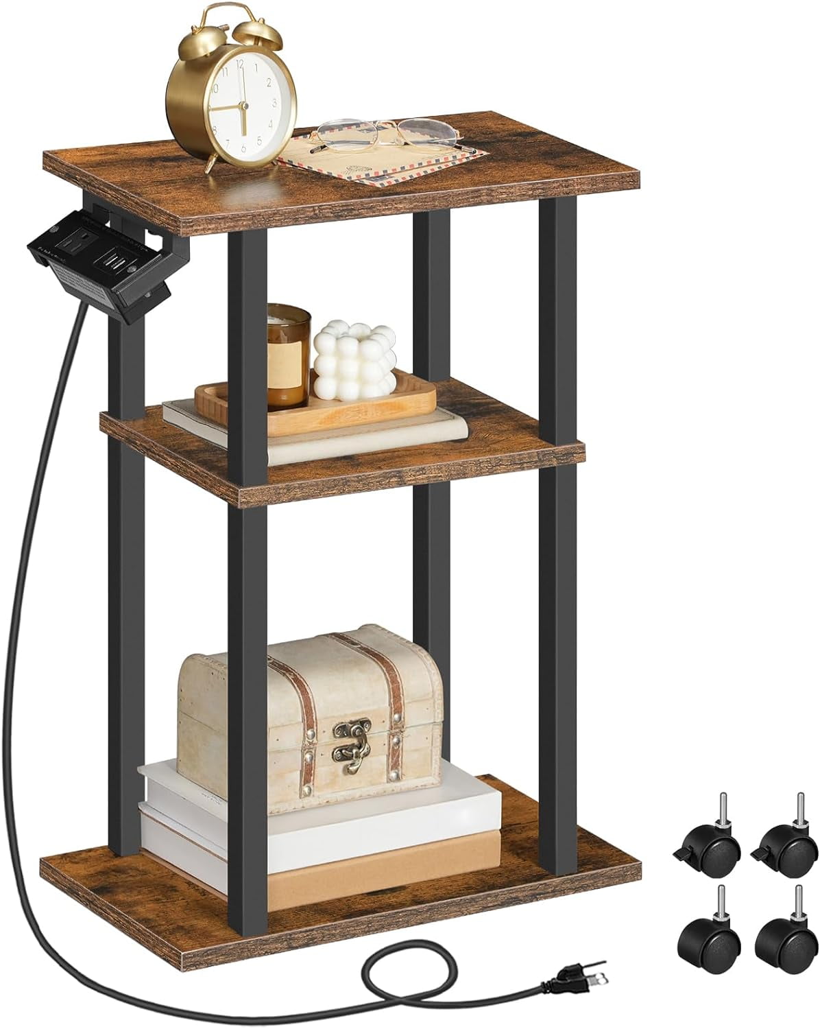 Small Narrow Side Table with Charging Station, Skinny End Table for ...