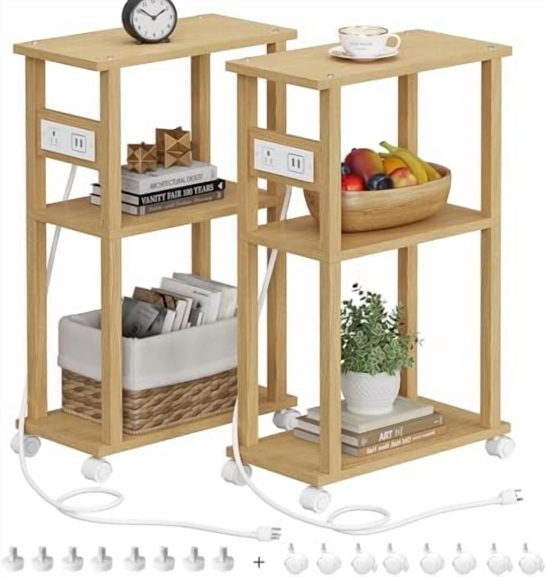 Small Narrow Side Table with Charging Station, Skinny End Table for ...