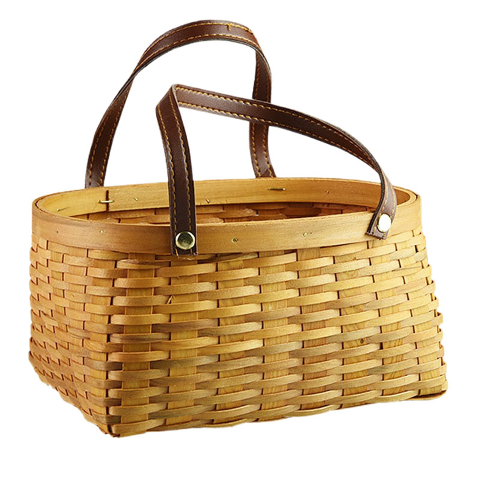 Small Natural Woodchip Wooden Decorative Storage Basket with Handle ...