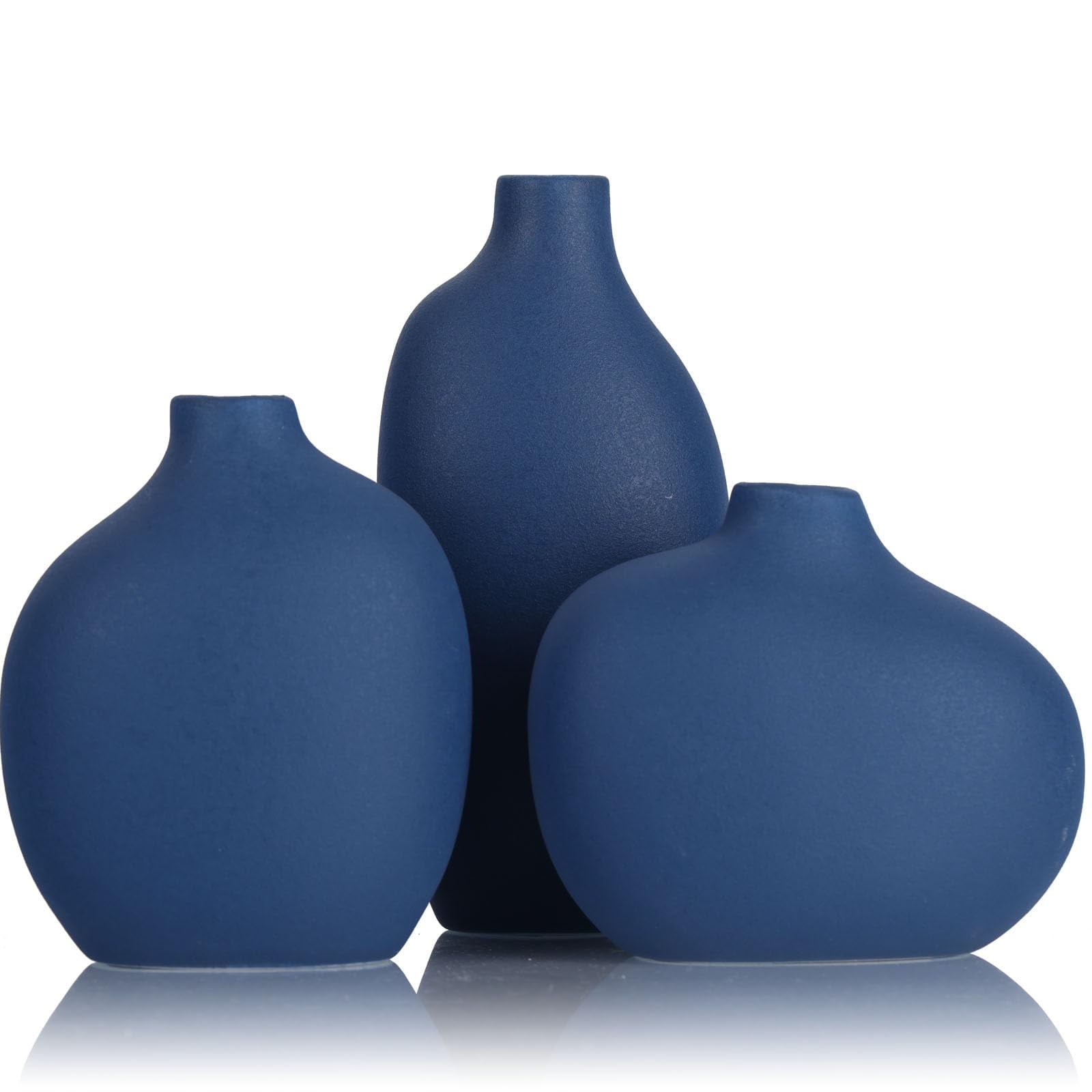 Small Navy Blue Ceramic Vase Set of 3,Bulk Mini Bud Vases for Flowers ...
