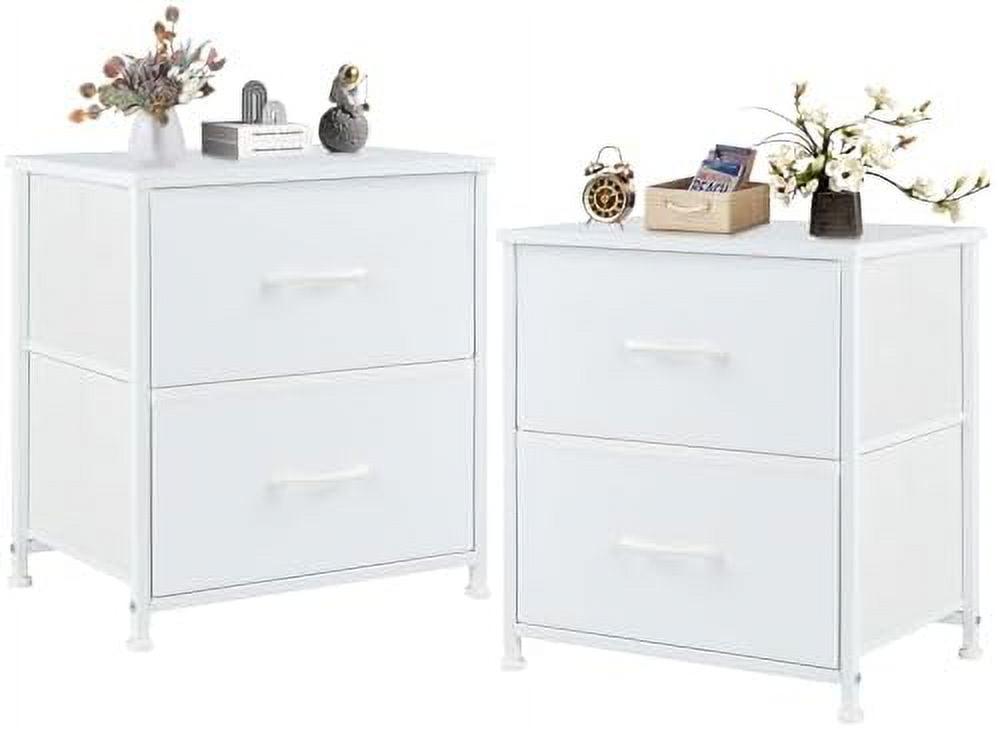 Small Night Stand Set of 2 Fabric Drawer Dressers Short Bedside Tables ...