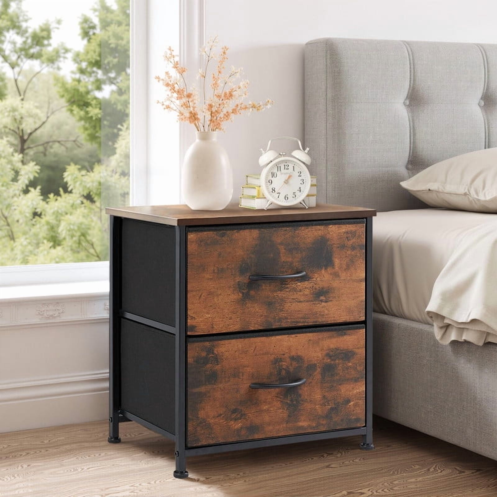 TINKLE WELL Nightstand with 2 Fabric Drawers, End Table 20 inch Tall ...